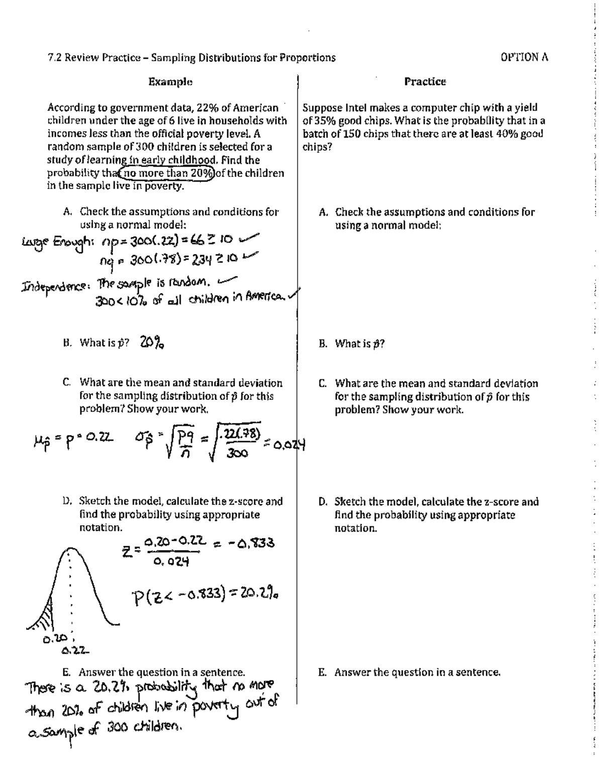 Sampling Distrtributions for Proportions Classwork - BPA 111 - Studocu