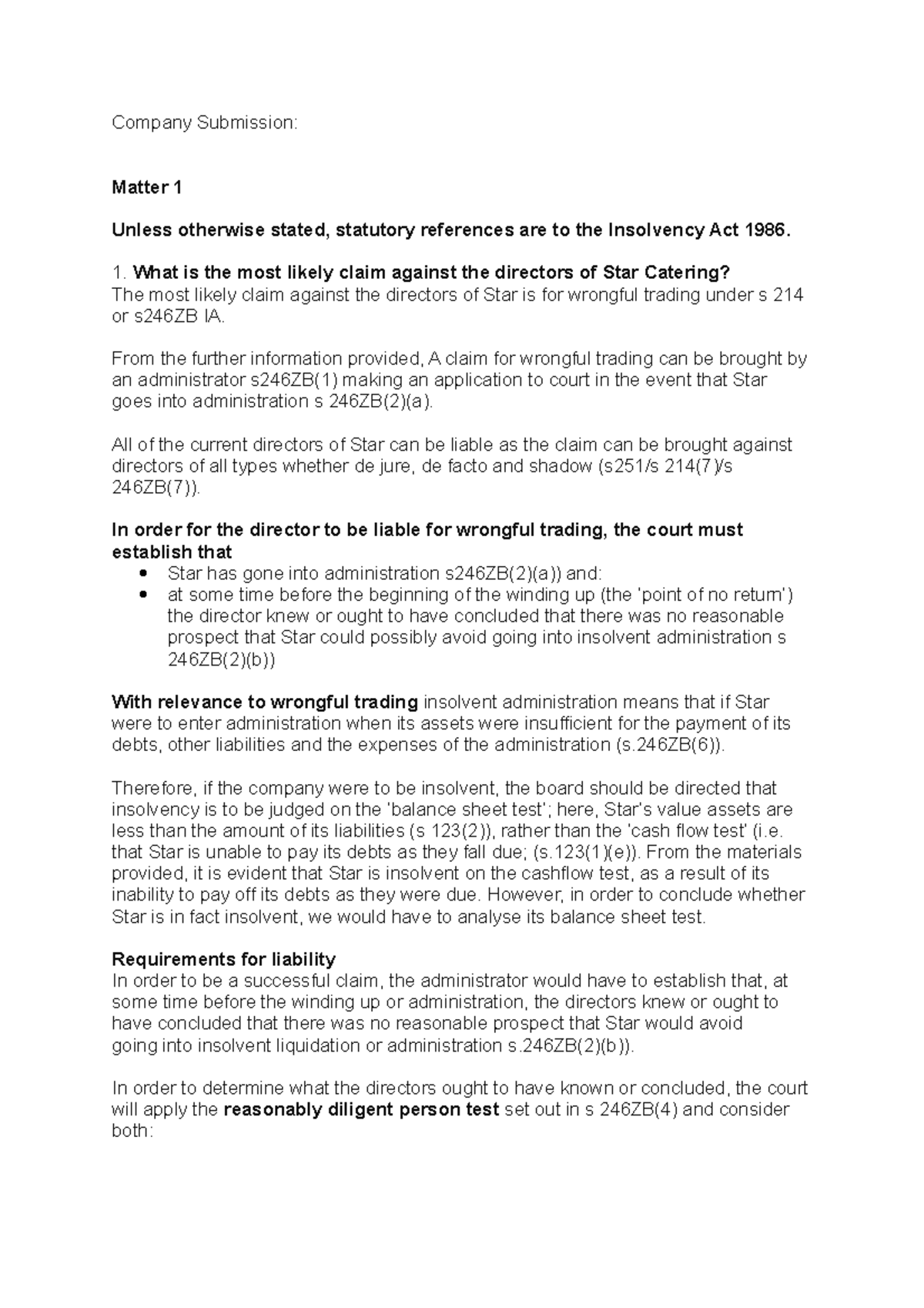 Company Submission - example essay - BPP - Studocu