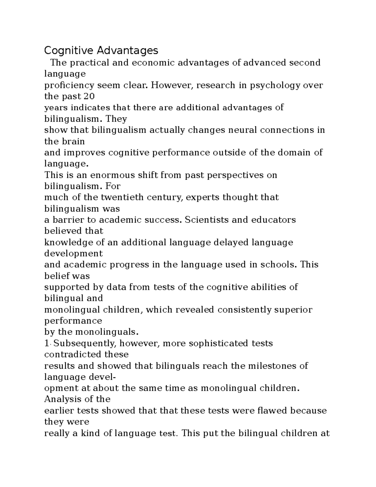Document 561085103 - essay - Cognitive Advantages The practical and ...