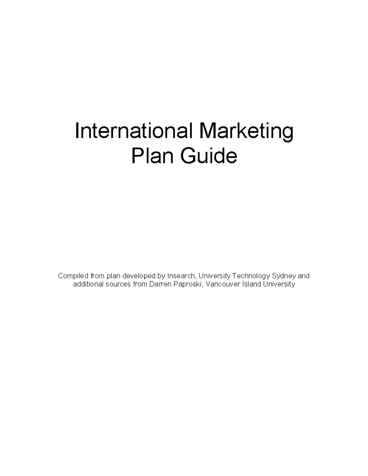 International Marketing Plan Guide - International Marketing Plan Guide ...