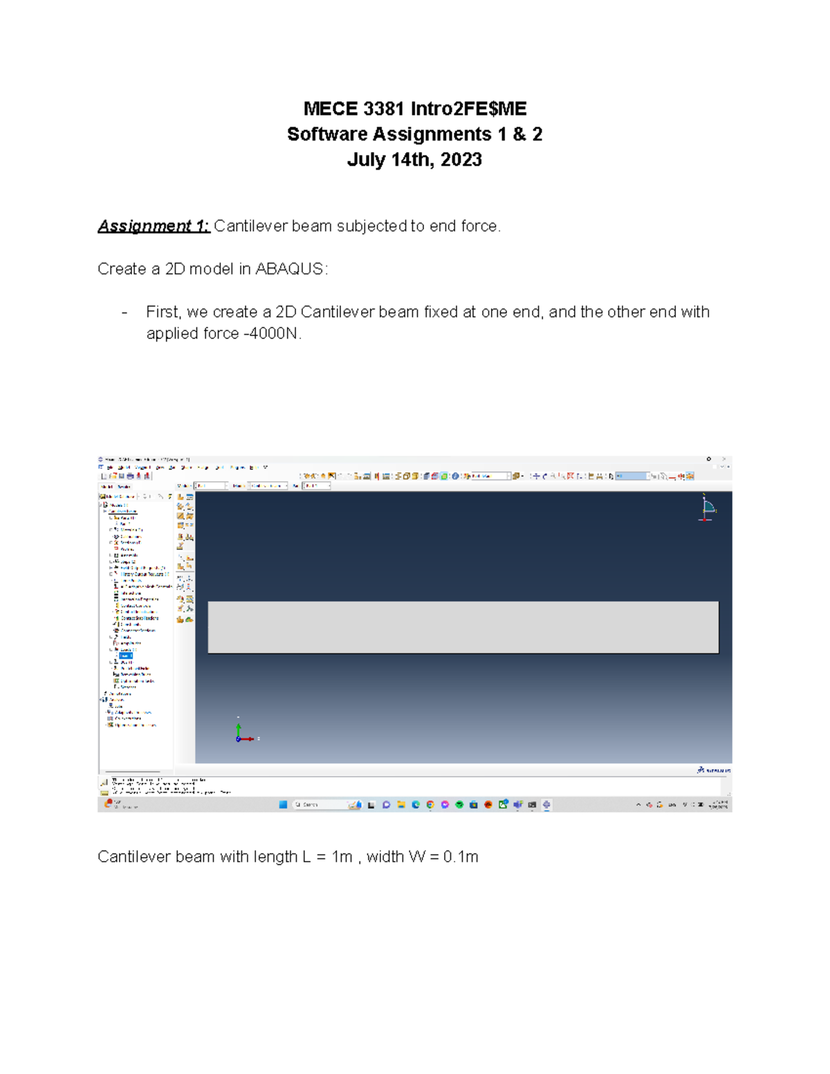 MECE 3381 Comp Assignment - MECE 3381 Intro2FE$ME Software Assignments 1 & 2 July 14th, 2023 ...