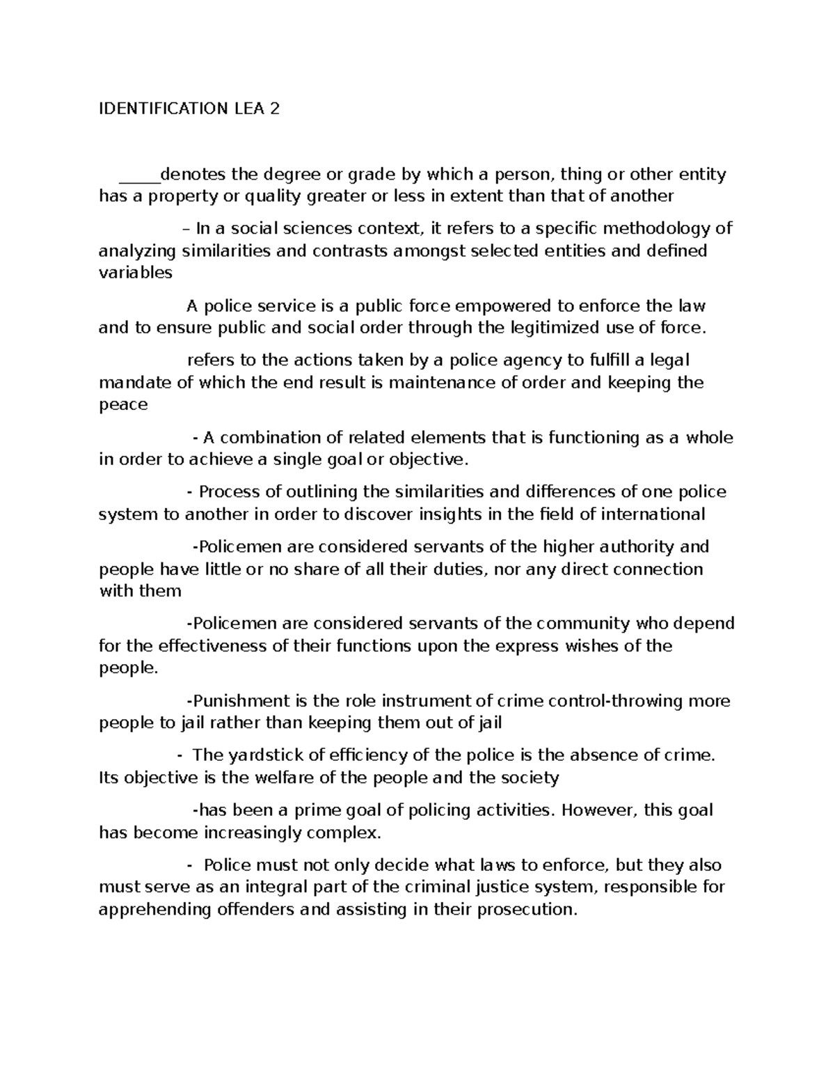 Identification LEA 2 - IDENTIFICATION LEA 2 _____denotes the degree or ...