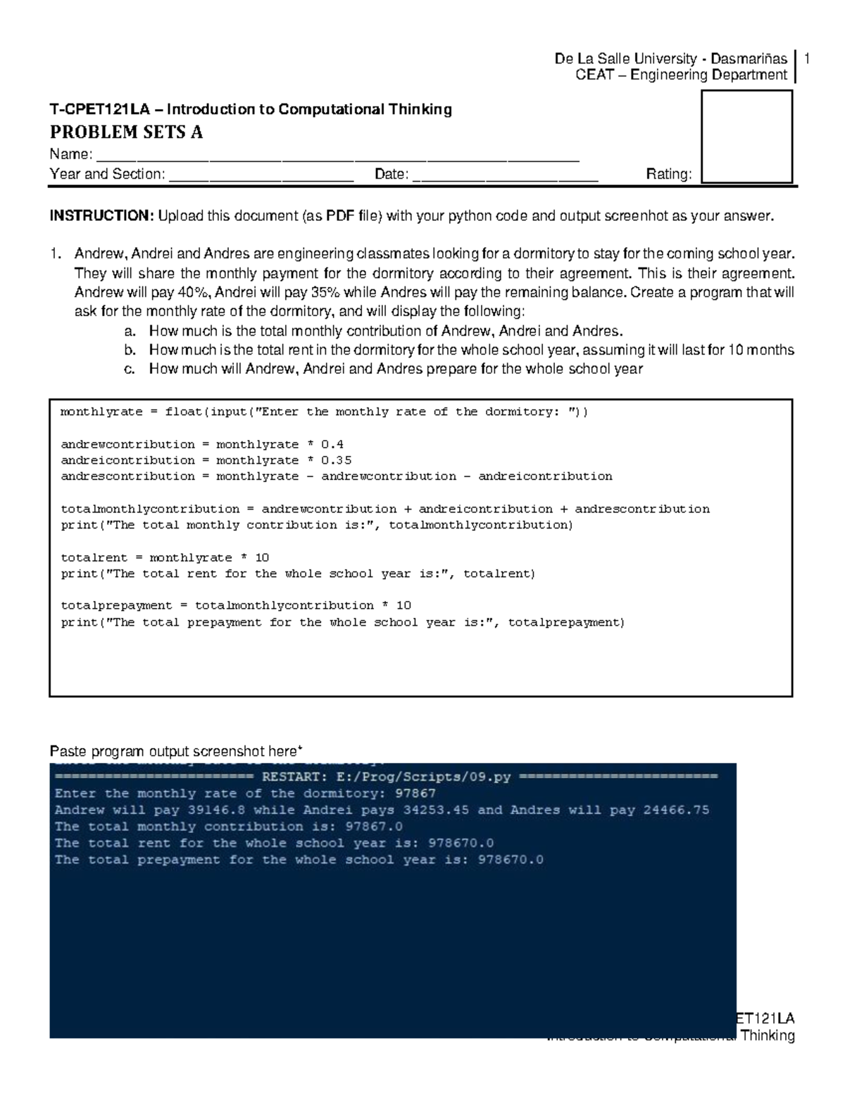Python Problem Sets A(SAN JOSE) - CEAT – Engineering Department T ...