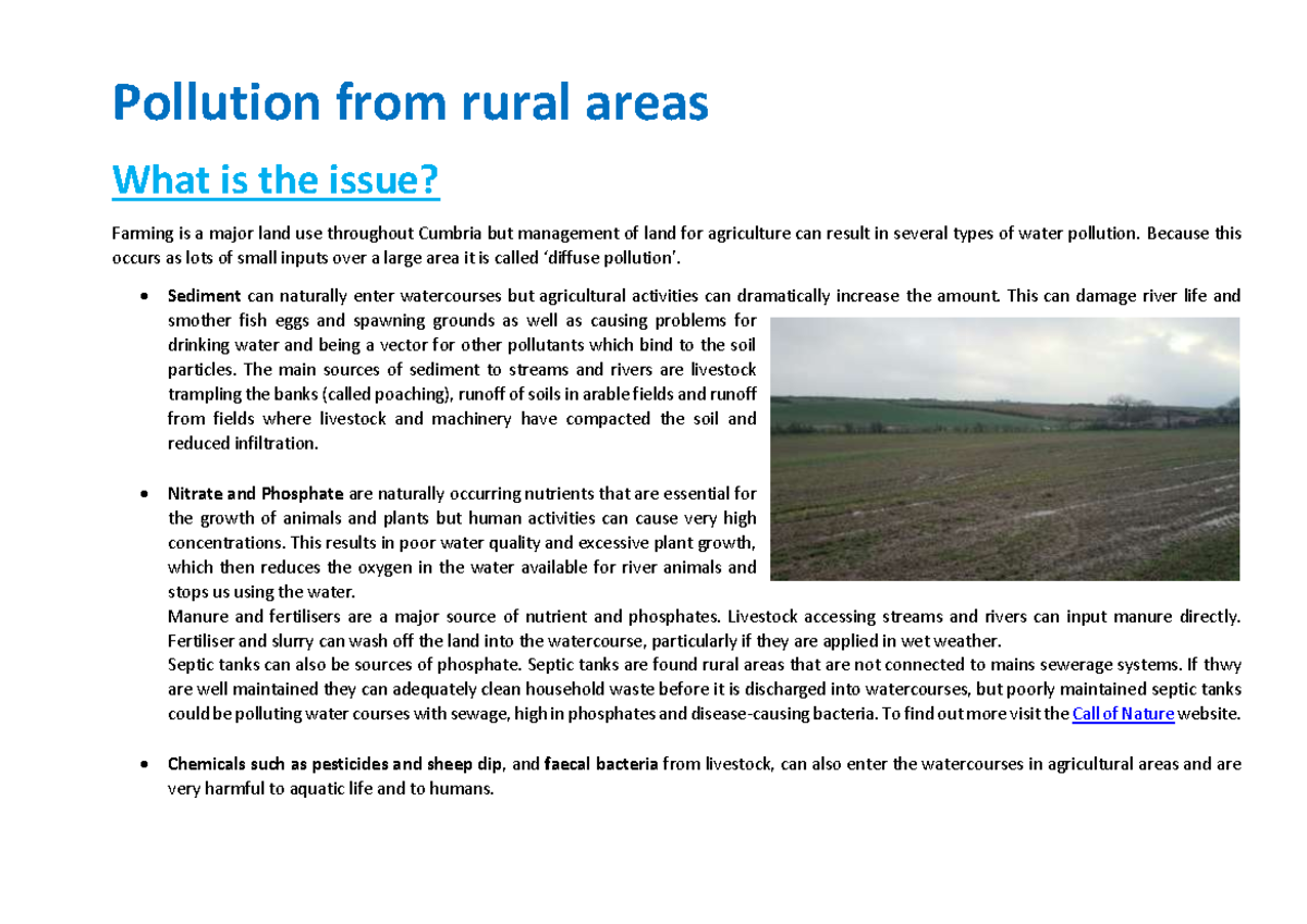 Pollution from rural areas - Because this occurs as lots of small ...