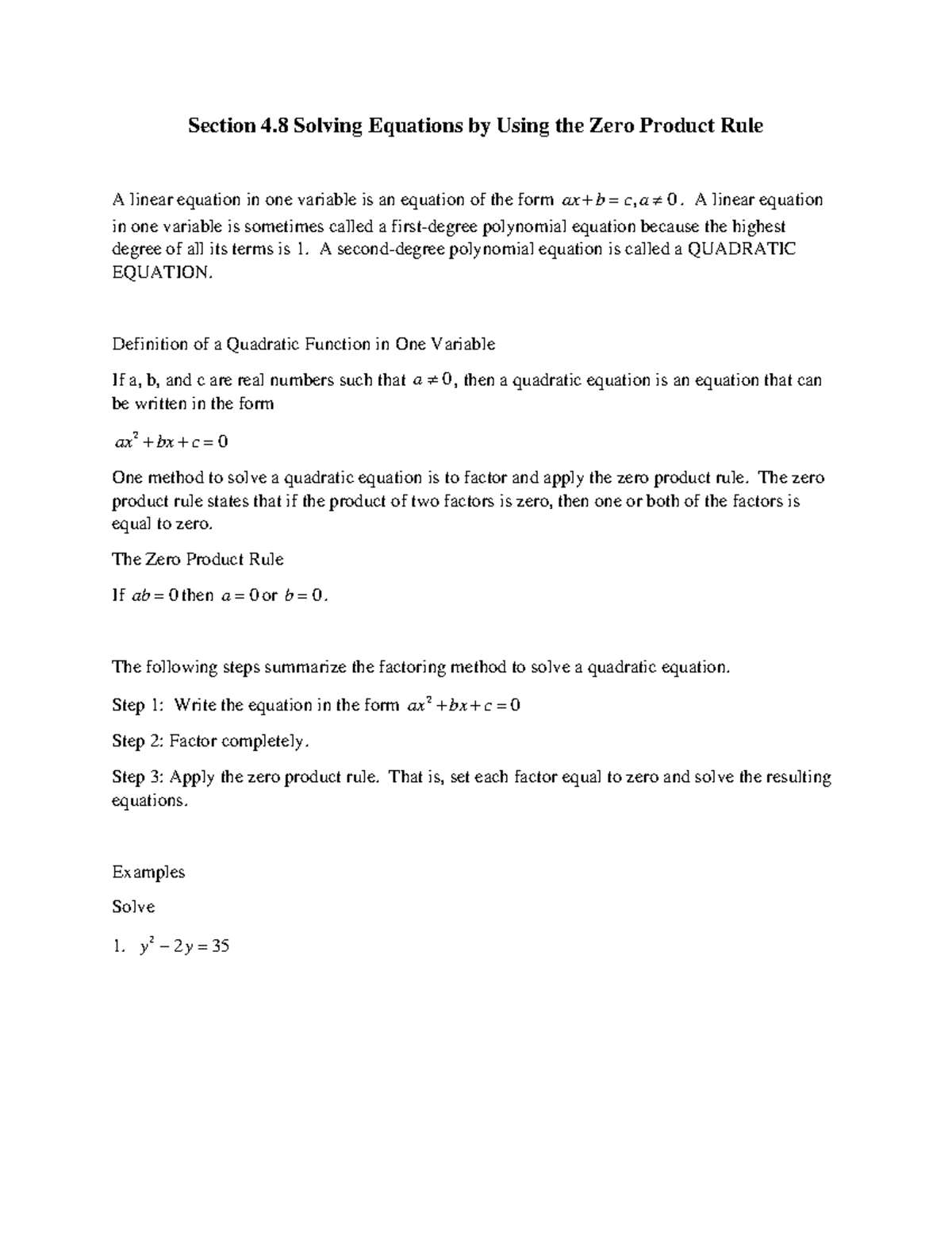 Section 4.8 Fund of Algebra Notes - Section 4 Solving Equations by ...