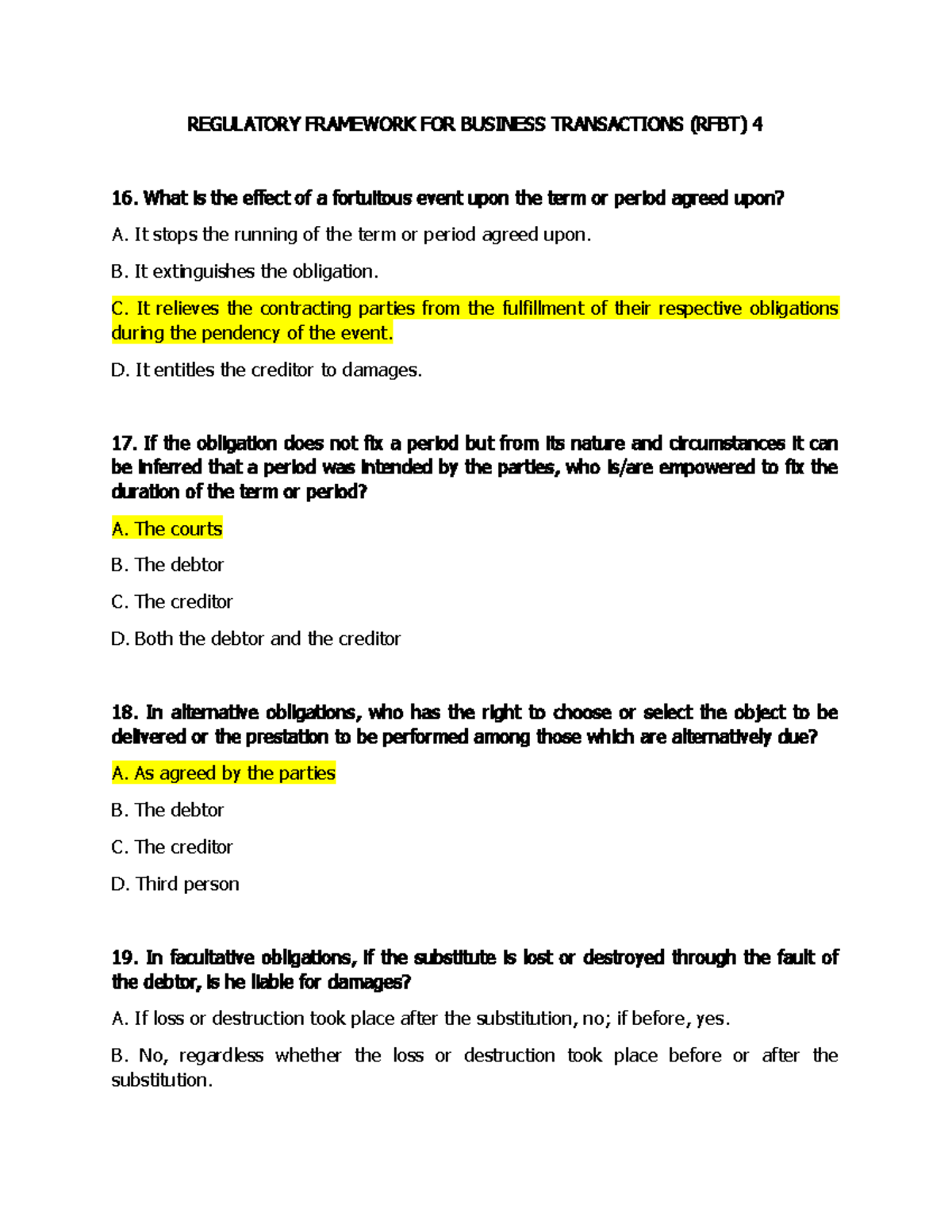 RFBT 4 - RFBT 4 - REGULATORY FRAMEWORK FOR BUSINESS TRANSACTIONS (RFBT ...