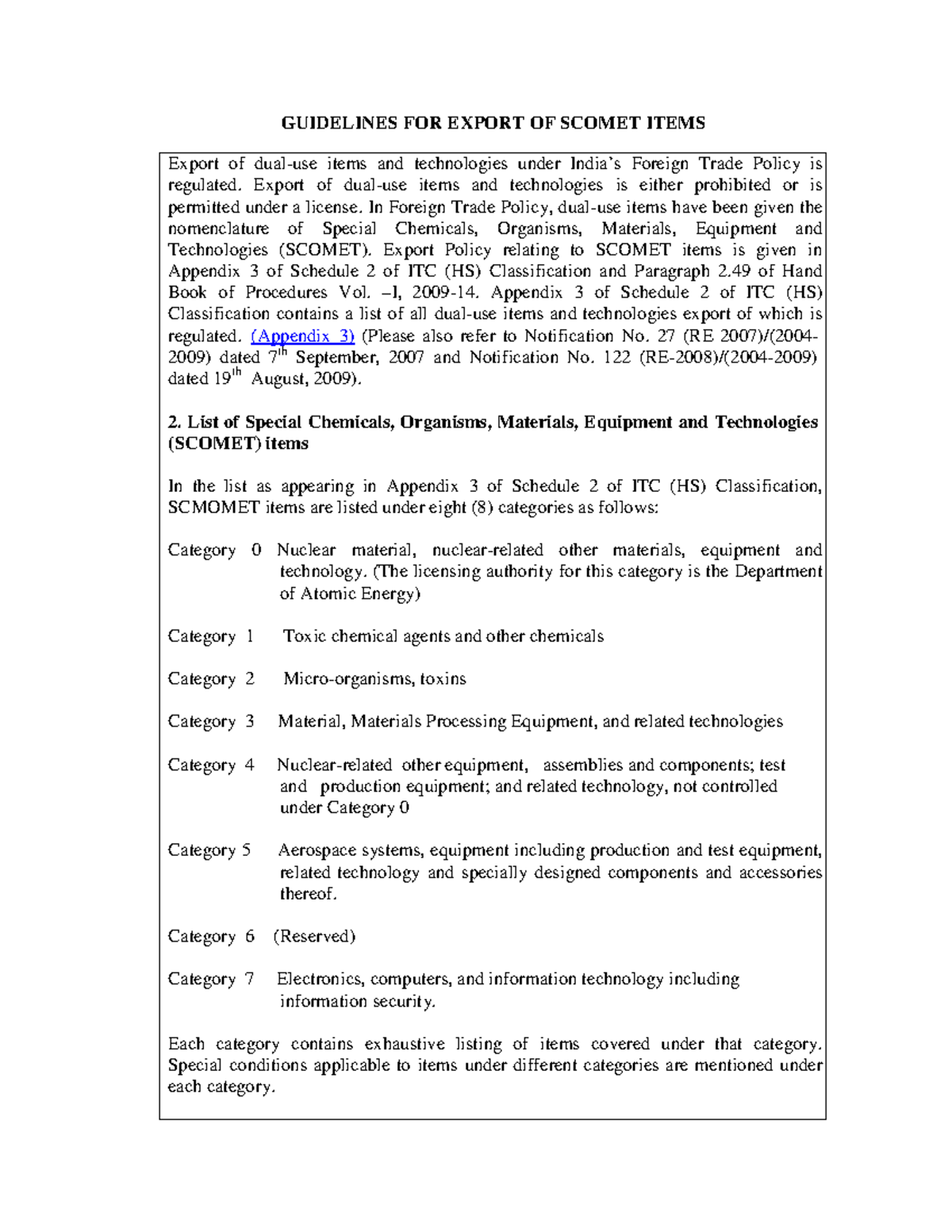 Guidelines for Export of Scomet Items - GUIDELINES FOR EXPORT OF SCOMET ...