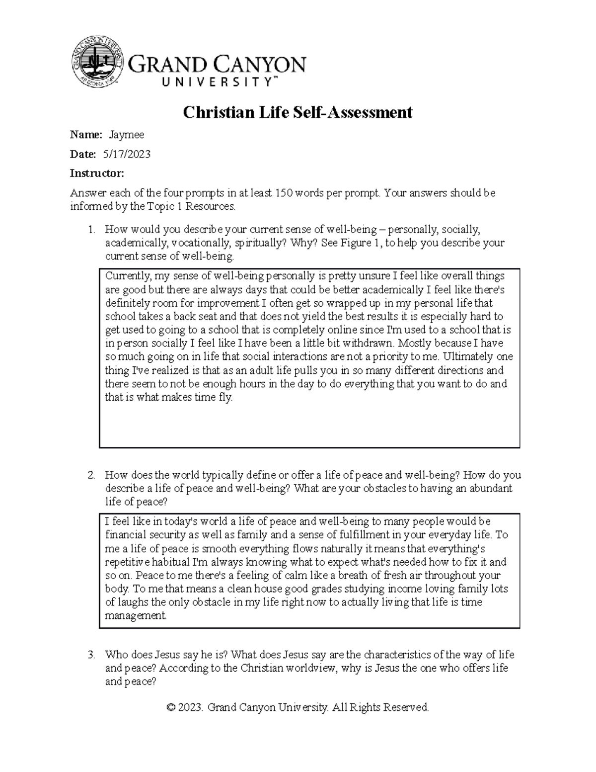 CWV 316 RS T1Christian Life Self Assessment - Christian Life Self ...