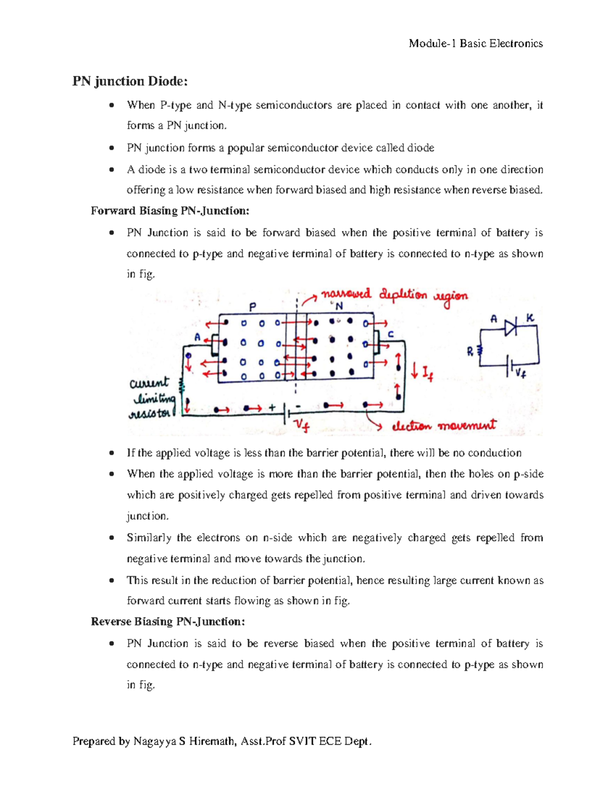 Notes Basic Electronics 22BEE13 Module 1 - PN junction Diode: When P ...