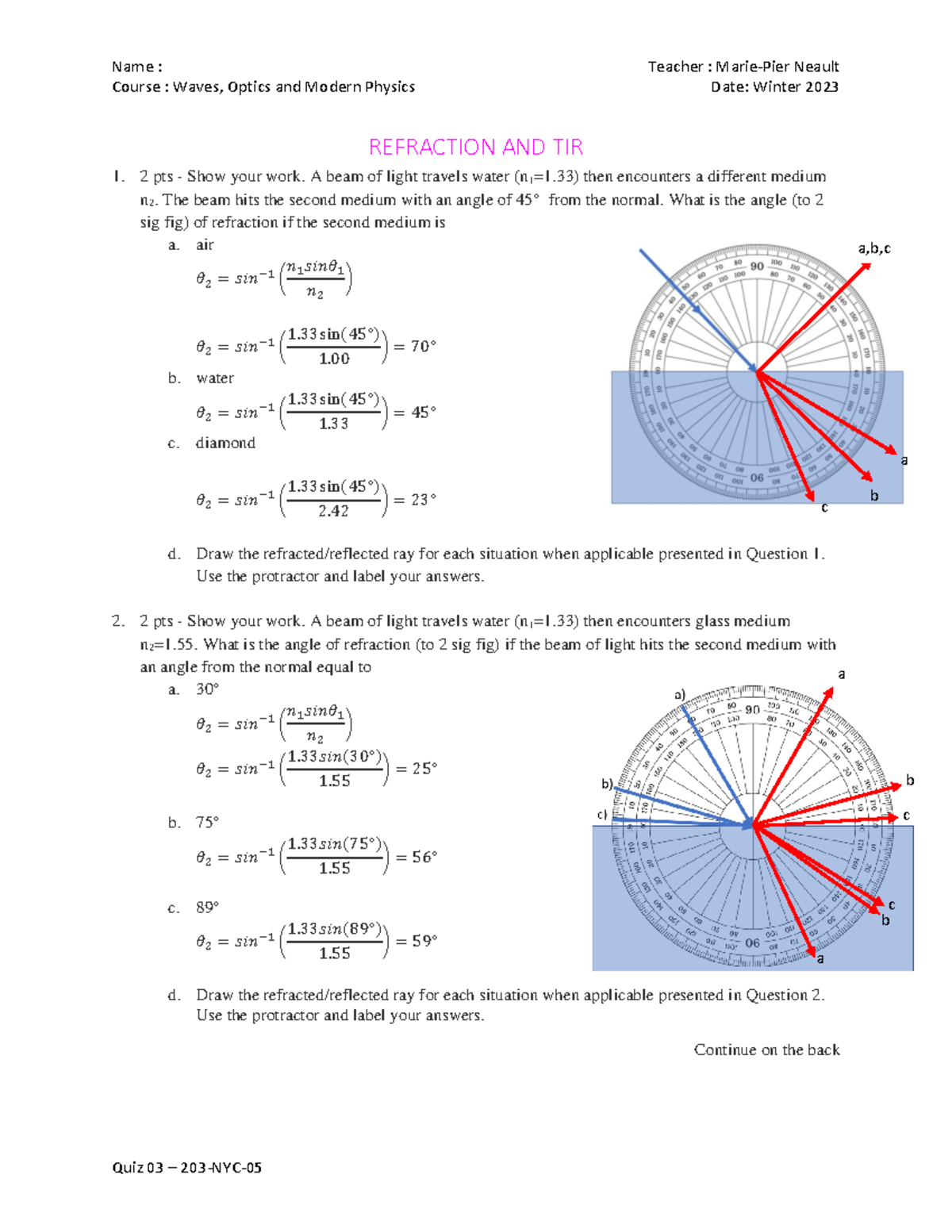 Optics Problems Solutions - Course : Waves, Optics and Modern Physics Date: Winter 2023 ...
