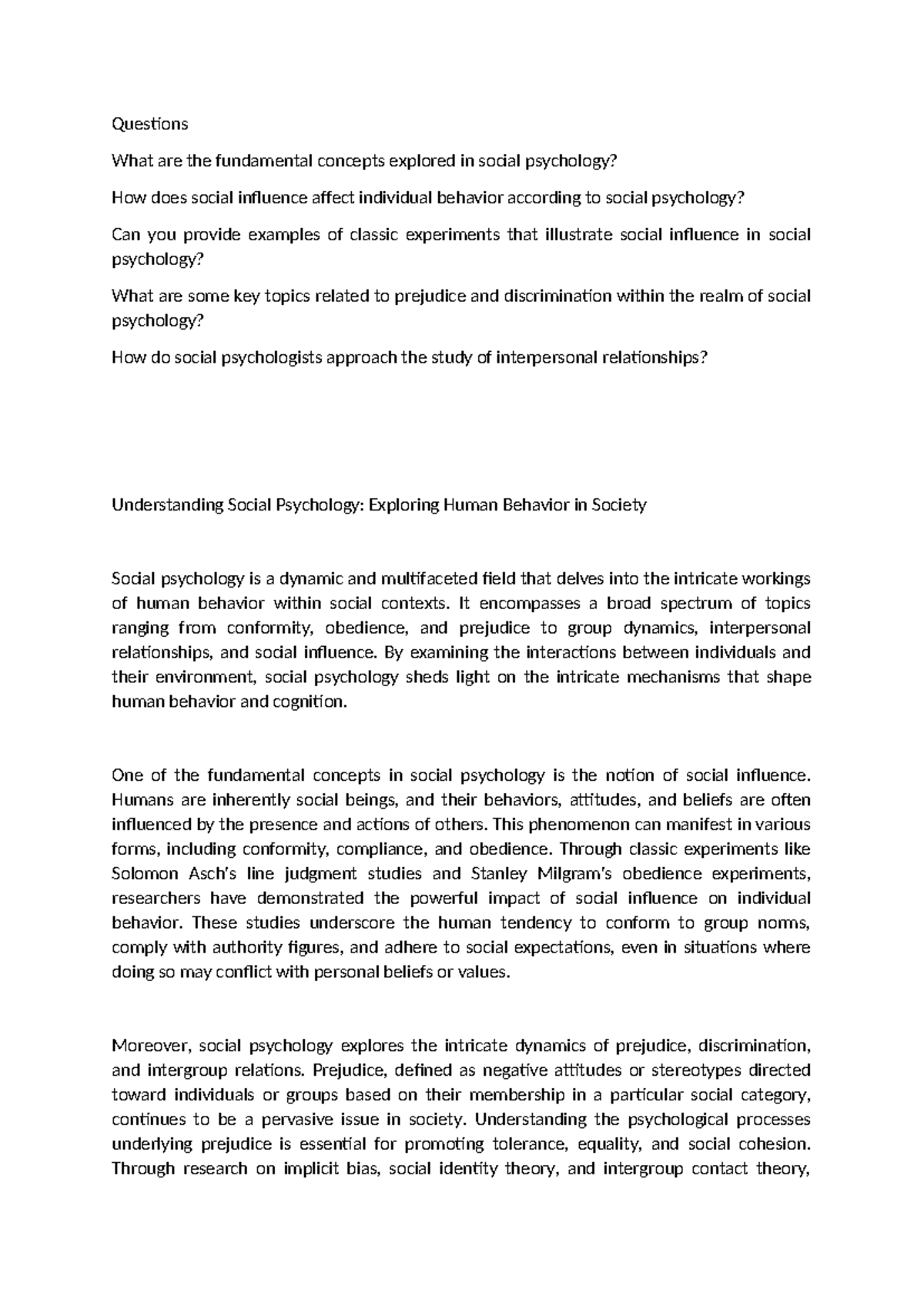 Introduction to social psychology - Questions What are the fundamental ...