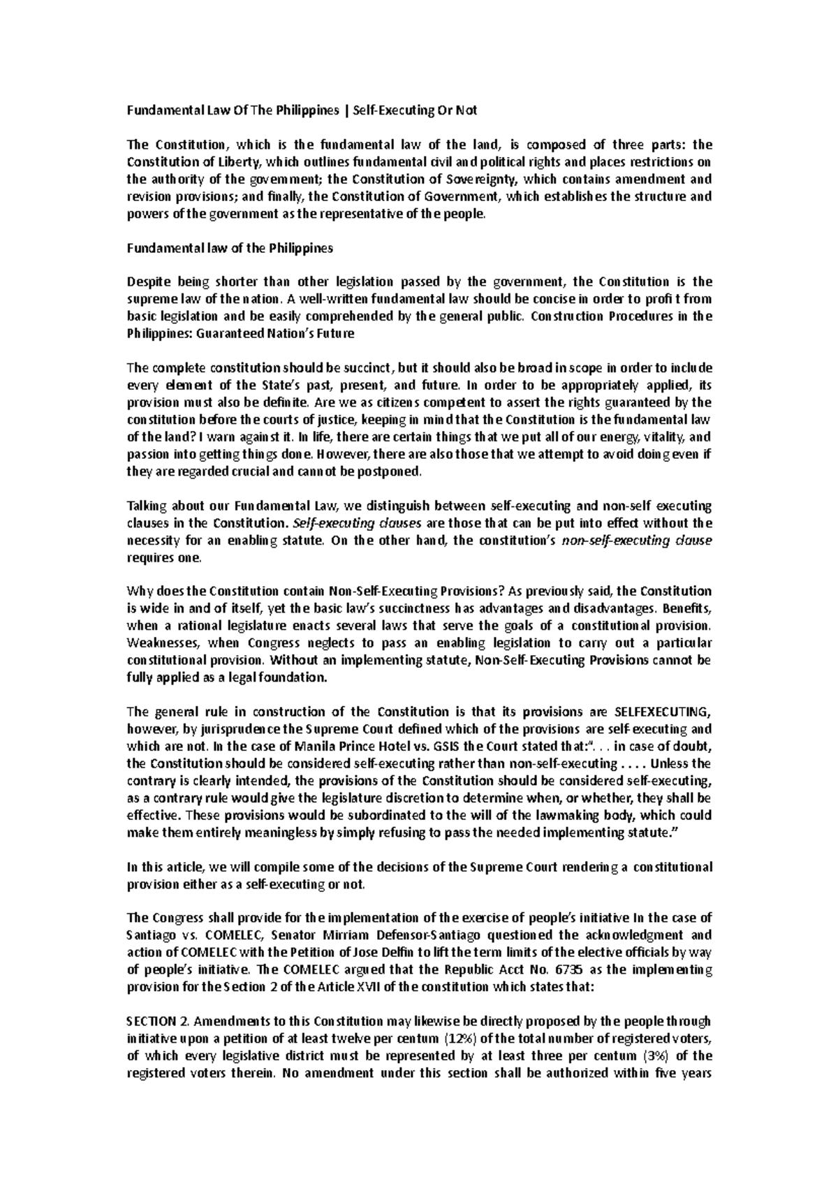 Self executing or non self executing - Fundamental Law Of The ... Self executing or non self executing - Fundamental Law Of The ...