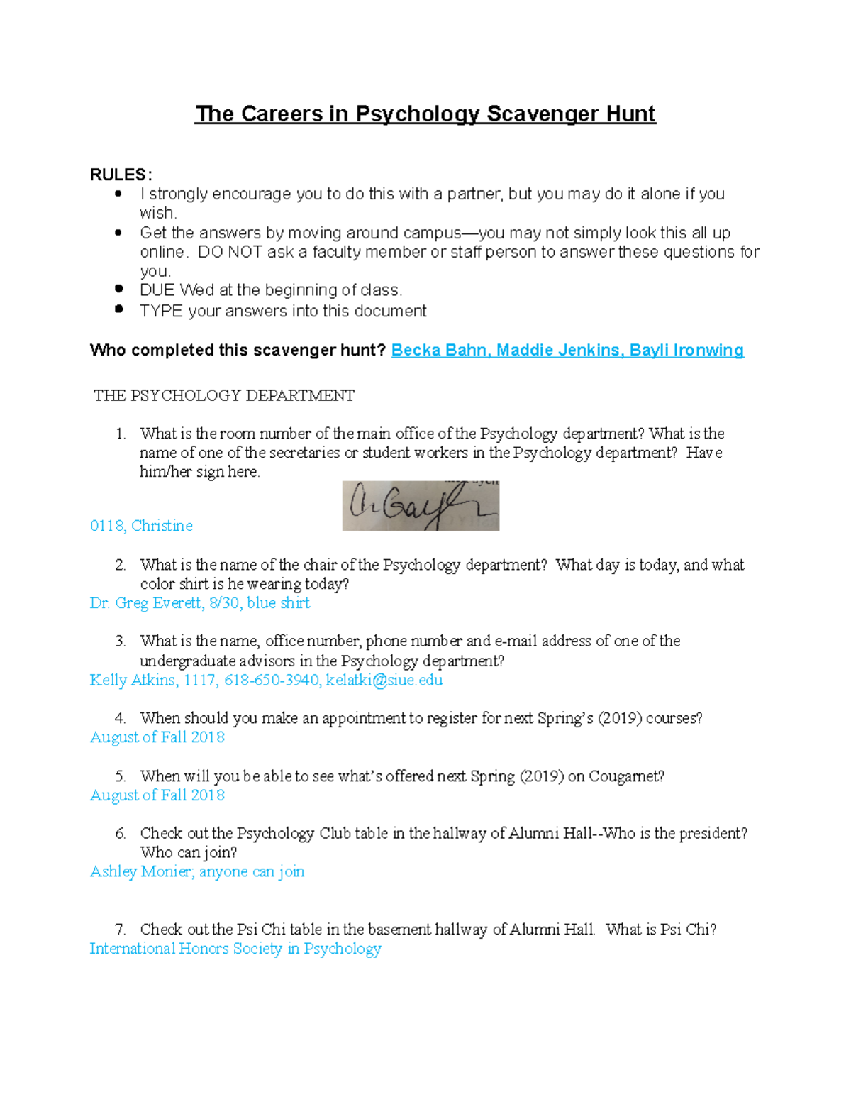 Campus Scavenger Hunt - The Careers in Psychology Scavenger Hunt RULES ...