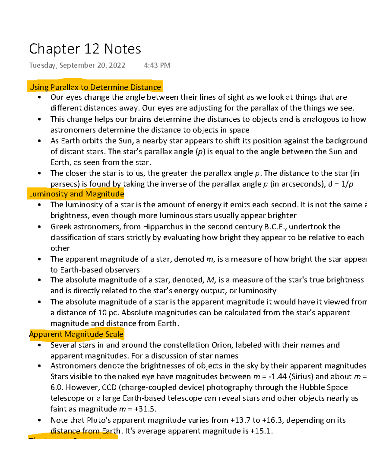 Chapter 12 Notes-1 - Lecture Professor Jason gilchrist - Using Parallax ...