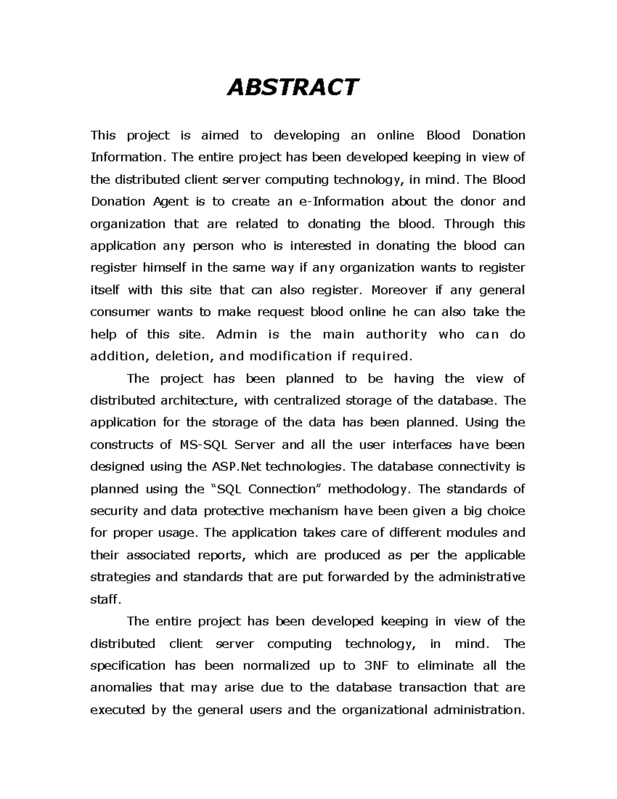 Online Blood Donation management System Abstract - ABSTRACT This ...