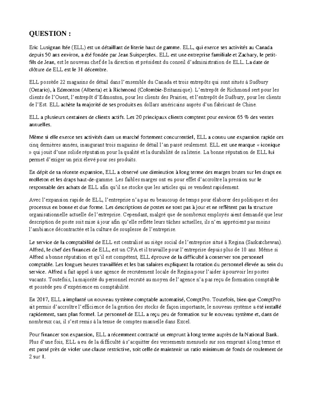 Cas sur le seuil de signification - QUESTION : Eric Lusignan ltée (ELL ...