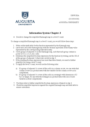 Information System ( Chapter 1) Quine-Mc Cluskey and K map Method ...