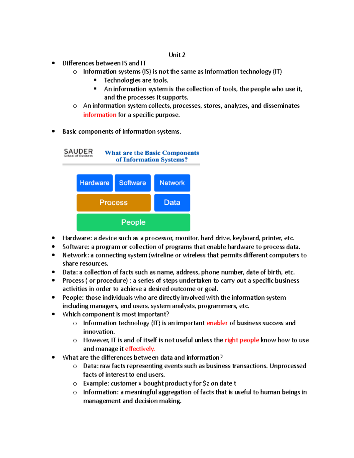 C205 - Unit 2 - Unit 2 summary - Unit 2 Differences between IS and IT o ...