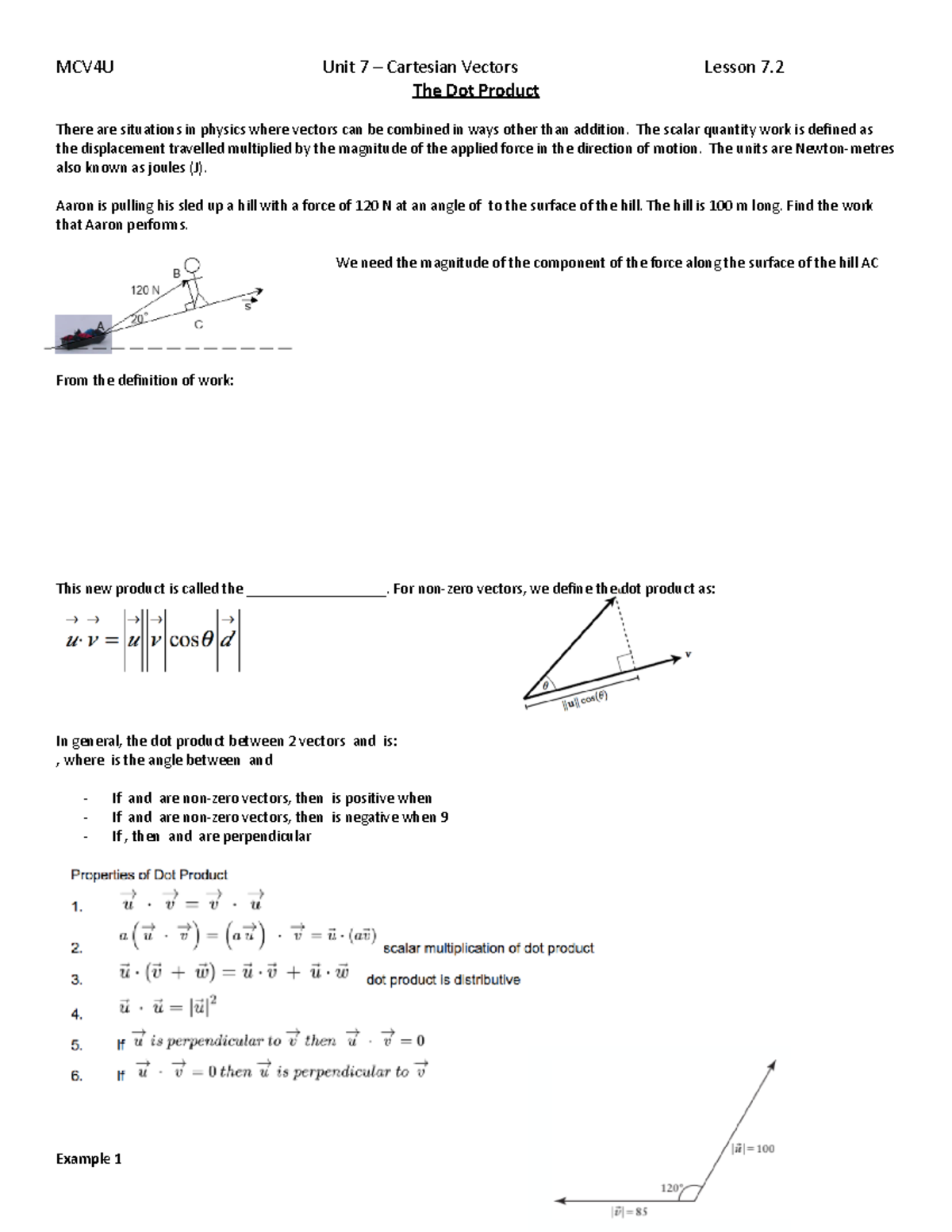 7.2 The Dot Product - Vectors unit - Studocu