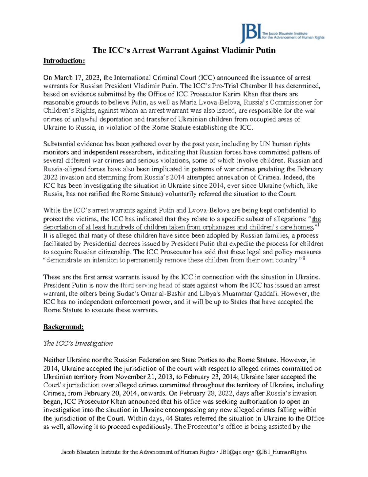 JBI - Info on ICC Arrest Warrant for Putin final - The ICC’s Arrest ...