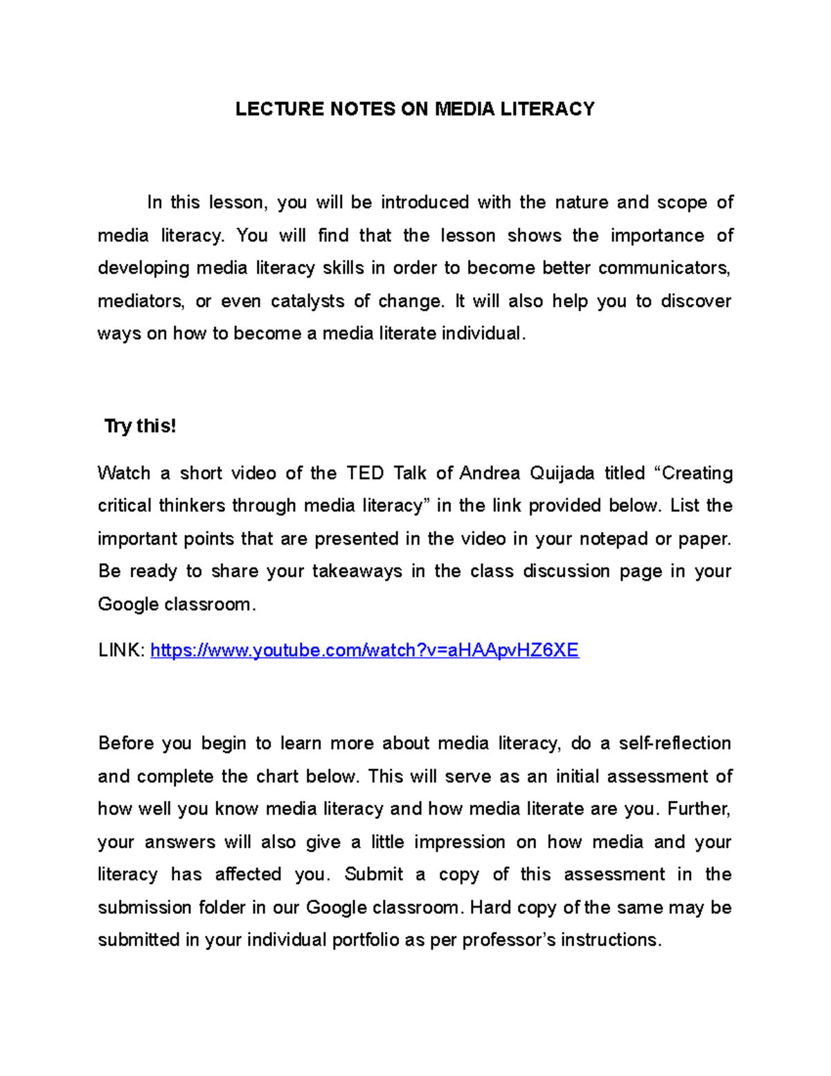 Lecture Notes ON Media Literacy - LECTURE NOTES ON MEDIA LITERACY In ...