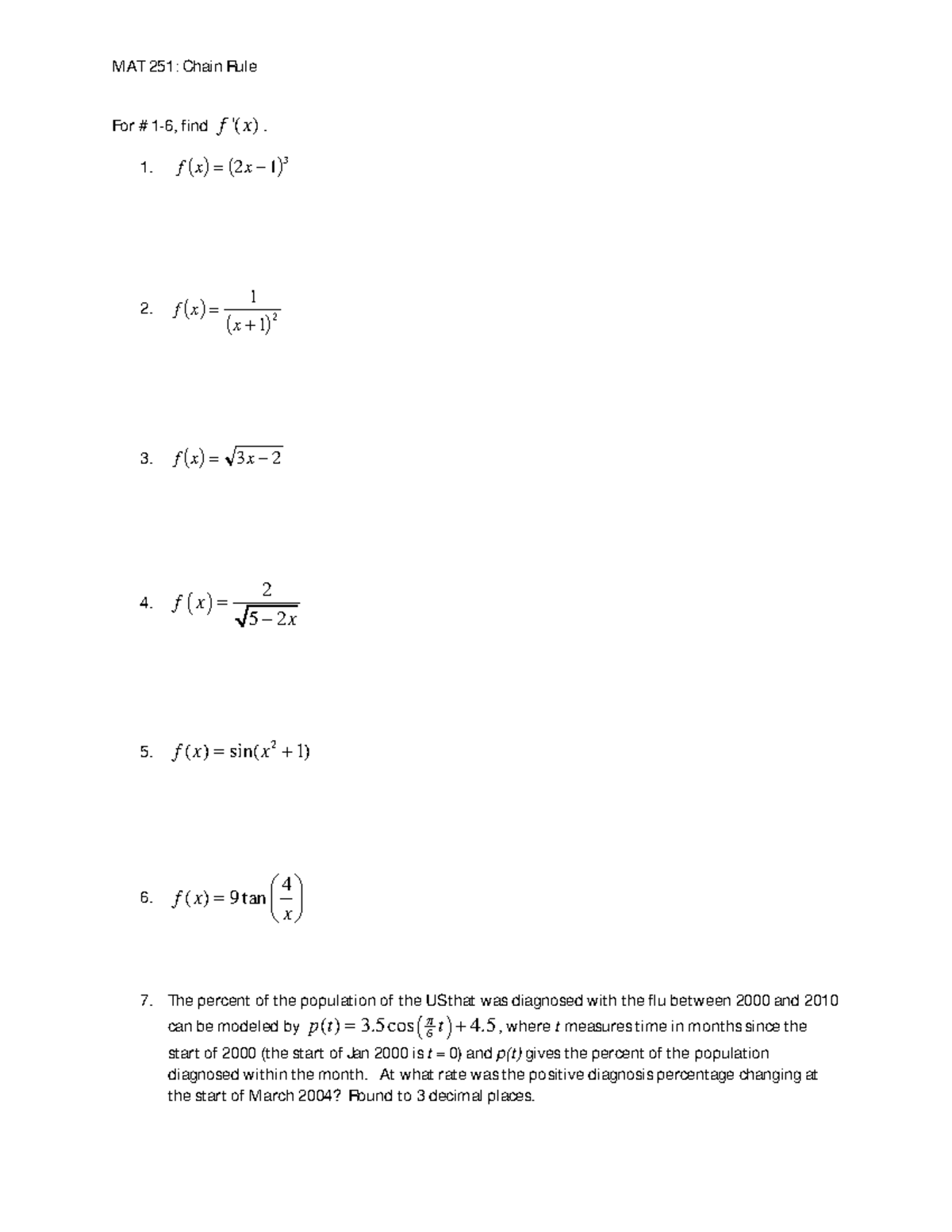 MAT251 06 - These practice questions are used to help students ...