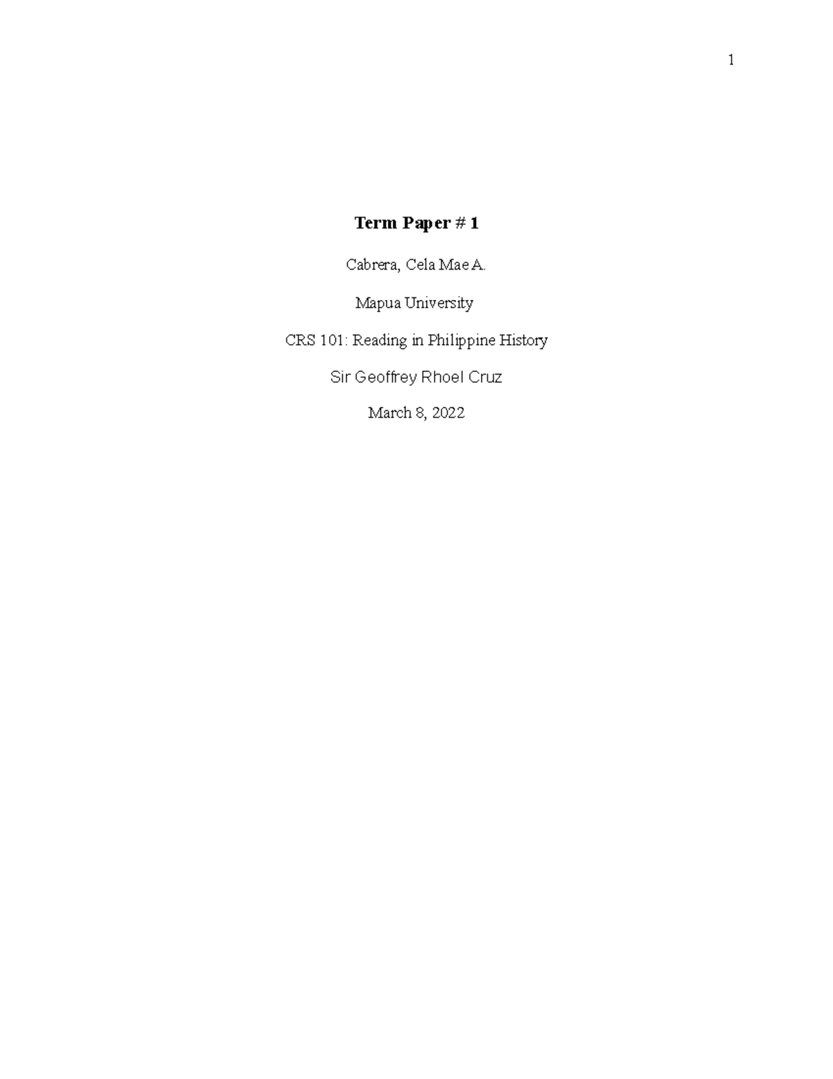 APA Sample Paper - 1 Term Paper # 1 Cabrera, Cela Mae A. Mapua ...