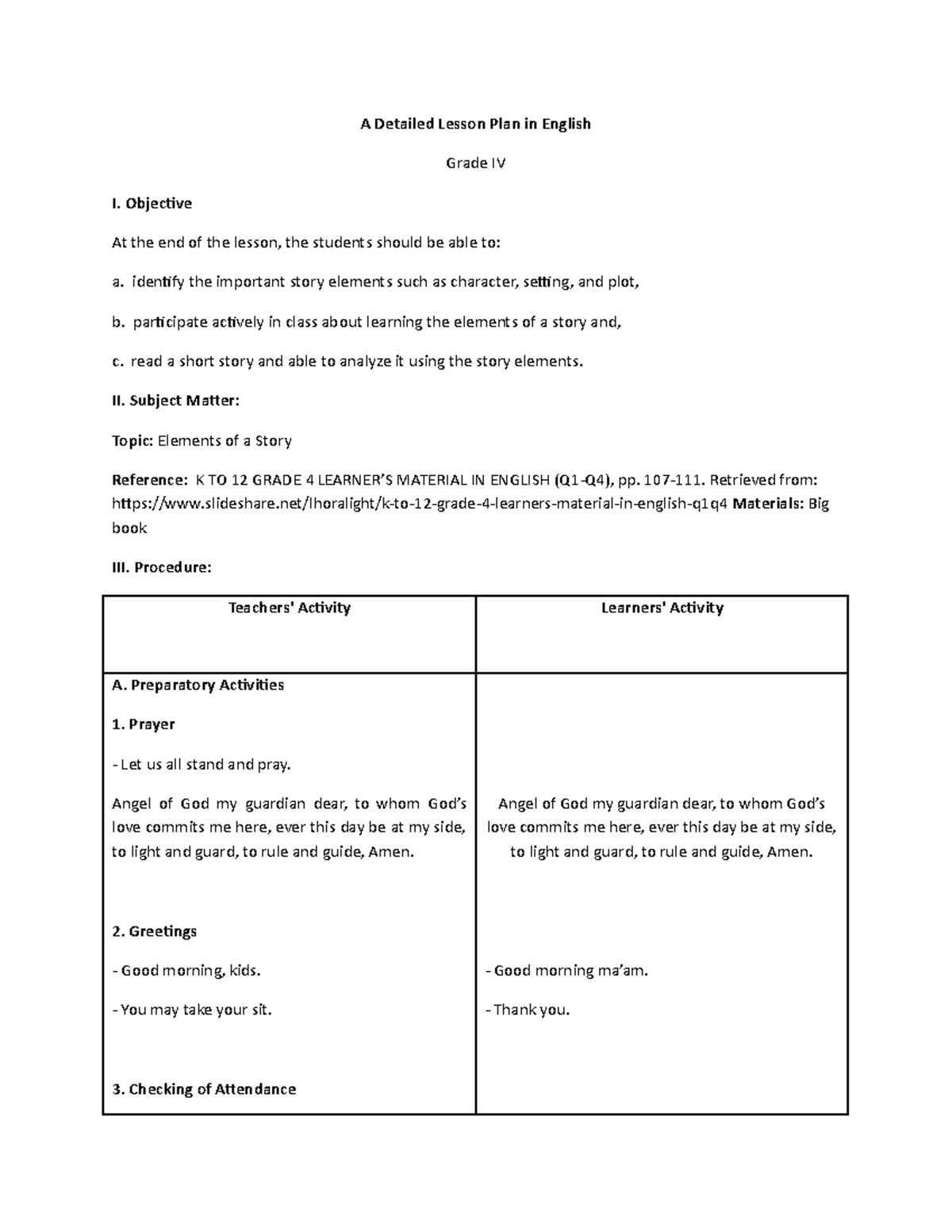DLP in English( Reading) - A Detailed Lesson Plan in English Grade IV I ...