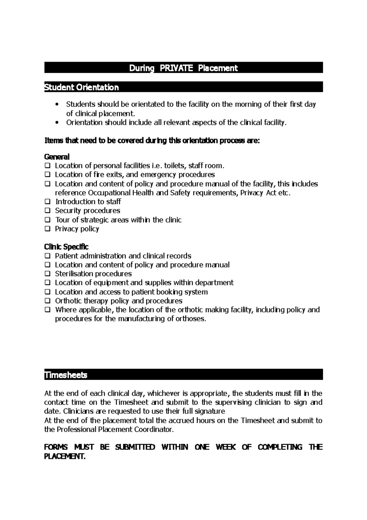 Placement Checklist - Lecture notes 1 - During PRIVATE Placement ...