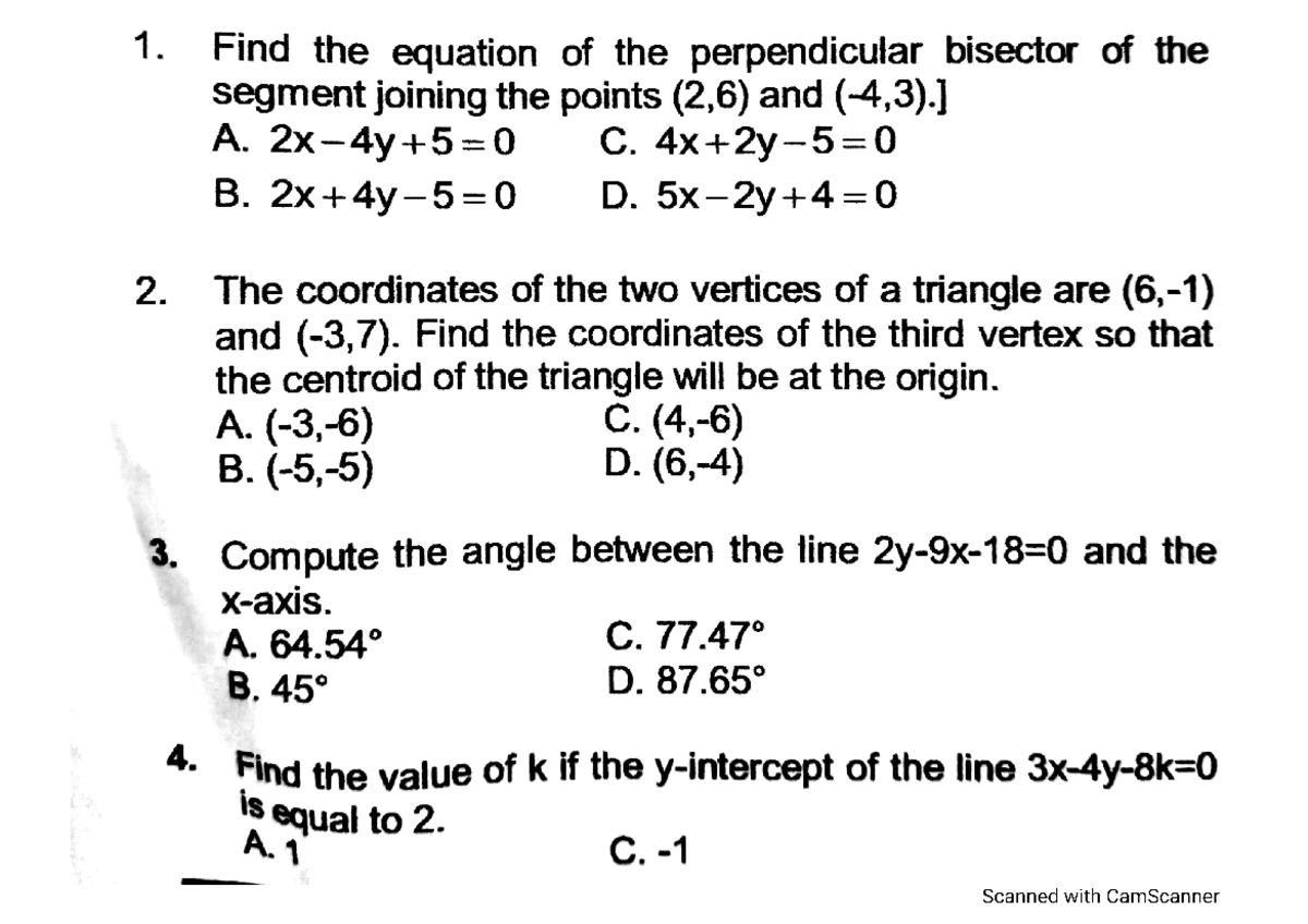 Analytic geometry 1 take home exam - REE Formulas - USeP - Studocu