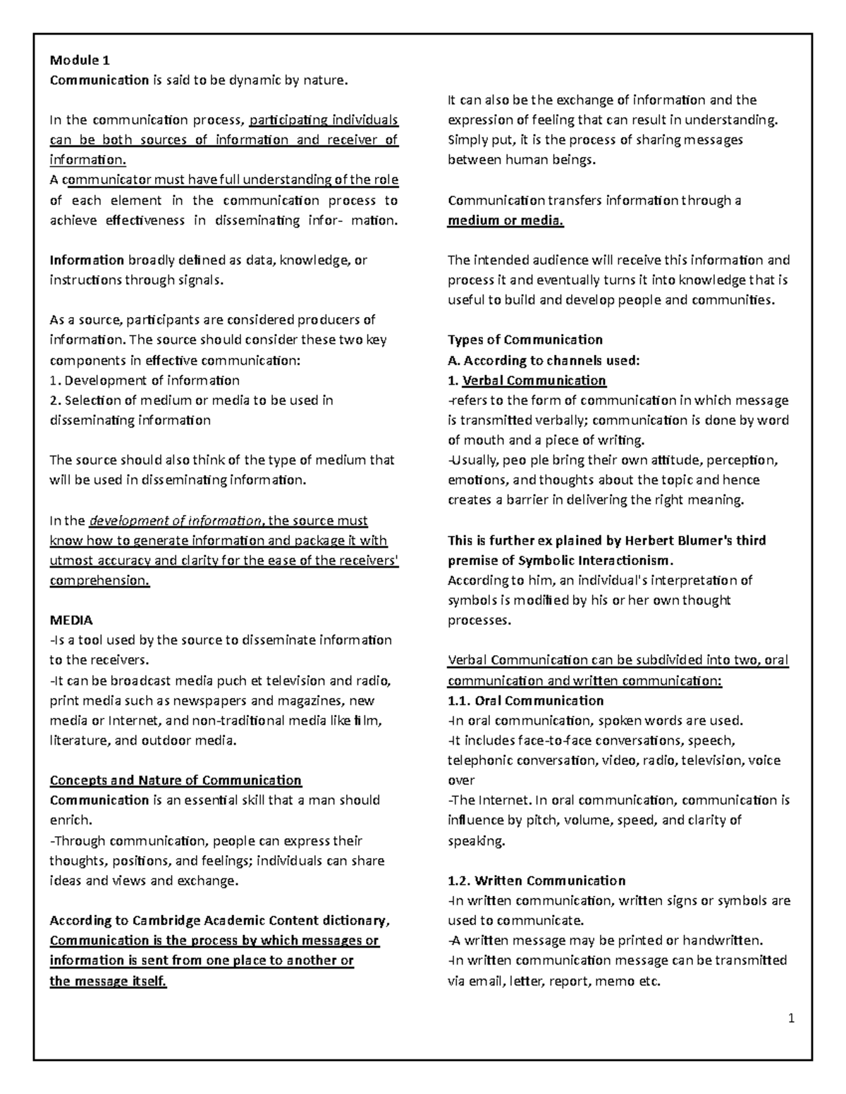 MIL Reviewer - media and information - Module 1 Communication is said ...