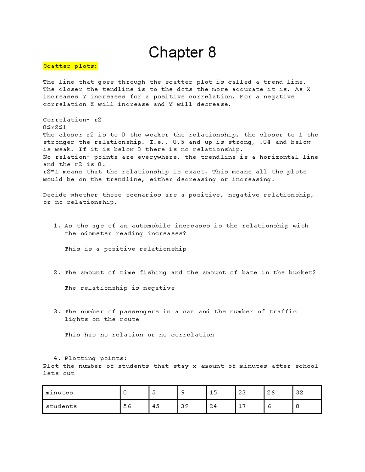 MATH 2623 Chapter 8 Notes - Chapter 8 Scatter plots: The line that goes ...