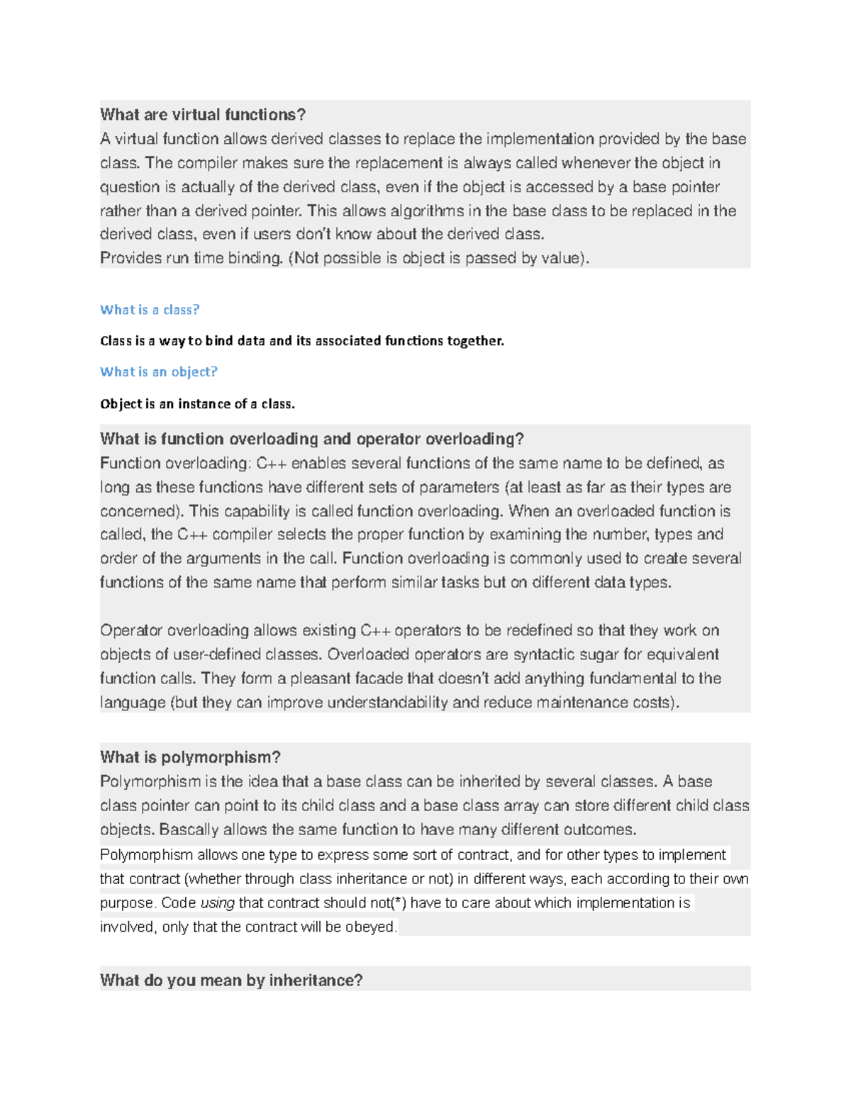 Interview Few Programming Examples What Are Virtual Functions A Virtual