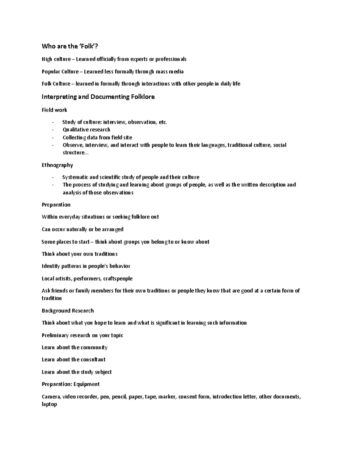 Folklore Major Assignment 1 Notes - Who are the ‘Folk’? High culture ...