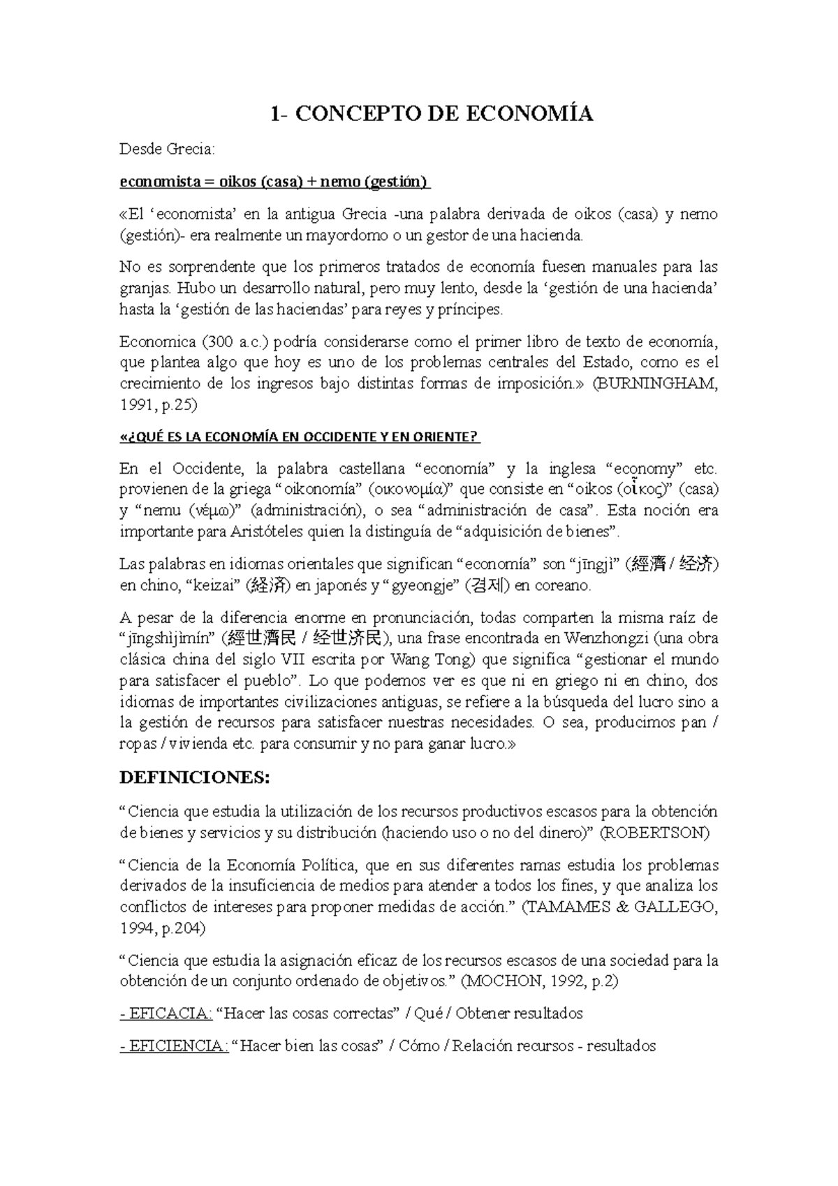 Concepto DE Economía - Apuntes del tema 6 de economia - 1- CONCEPTO DE ...