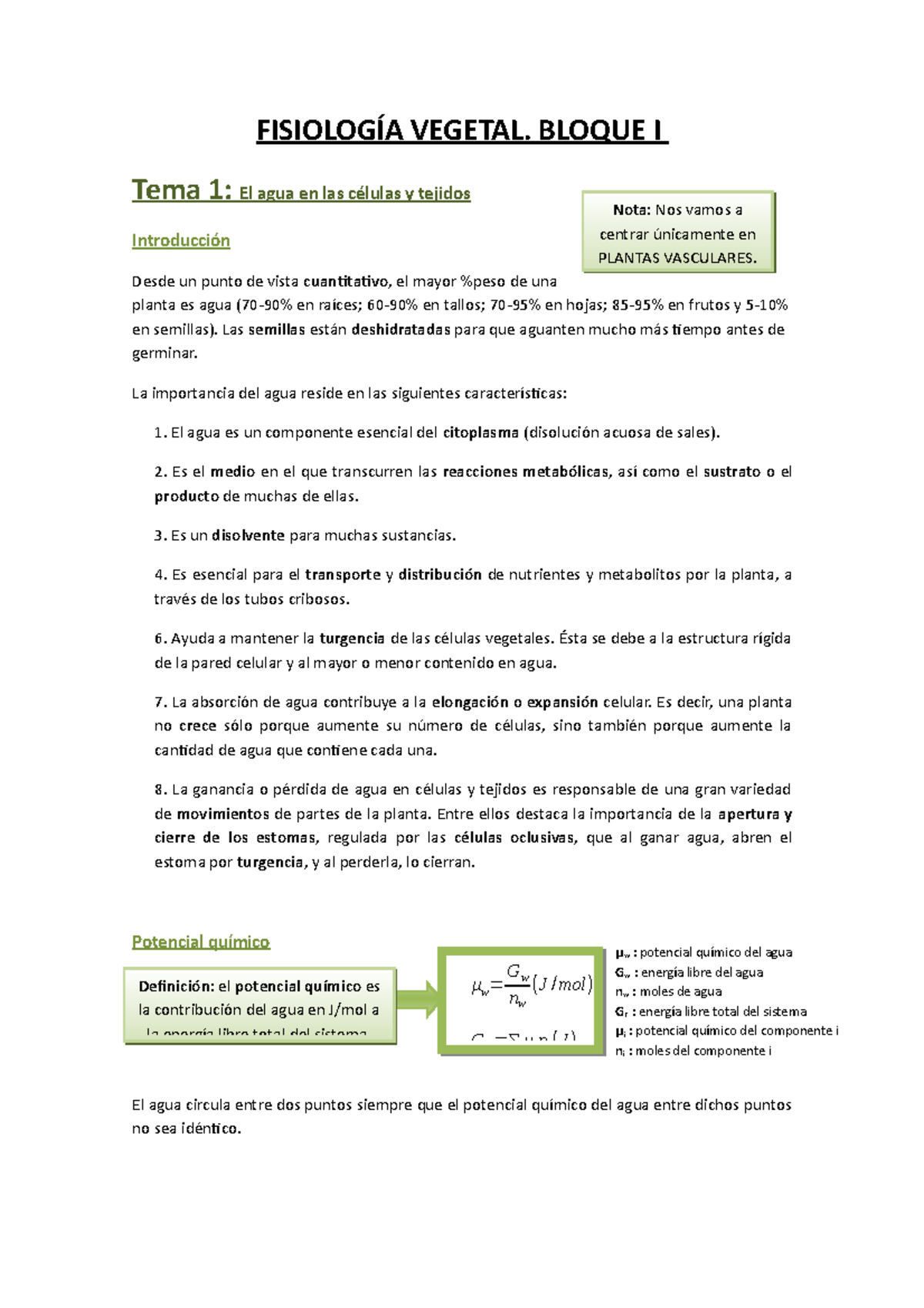 Fisiologia Vegetal Bloque 1 - FISIOLOGÍA VEGETAL. BLOQUE I Tema 1: El ...