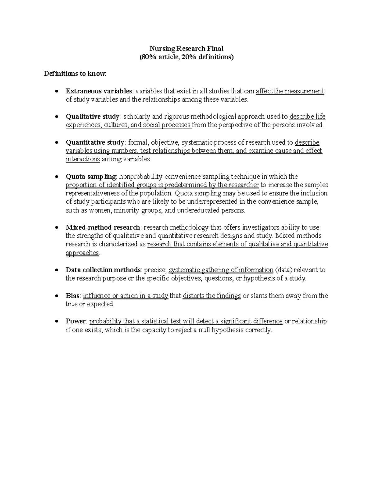 Research Terms to Know - Definitions to study - Nursing Research Final ...