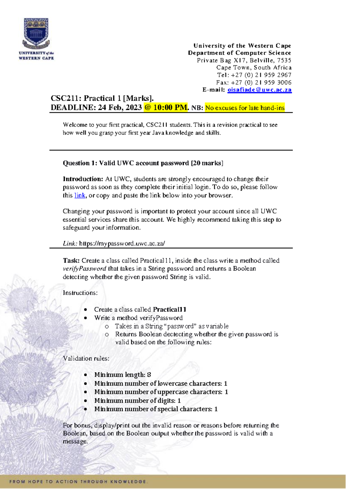 CSC211 Practical-1 - practical 1 exercise - University of the Western ...