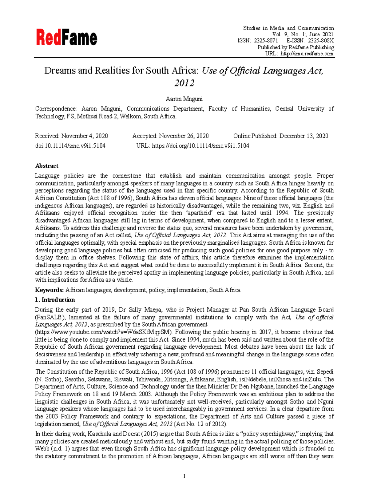 Dreams and Realities for South Africa Us - Studies in Media and ...