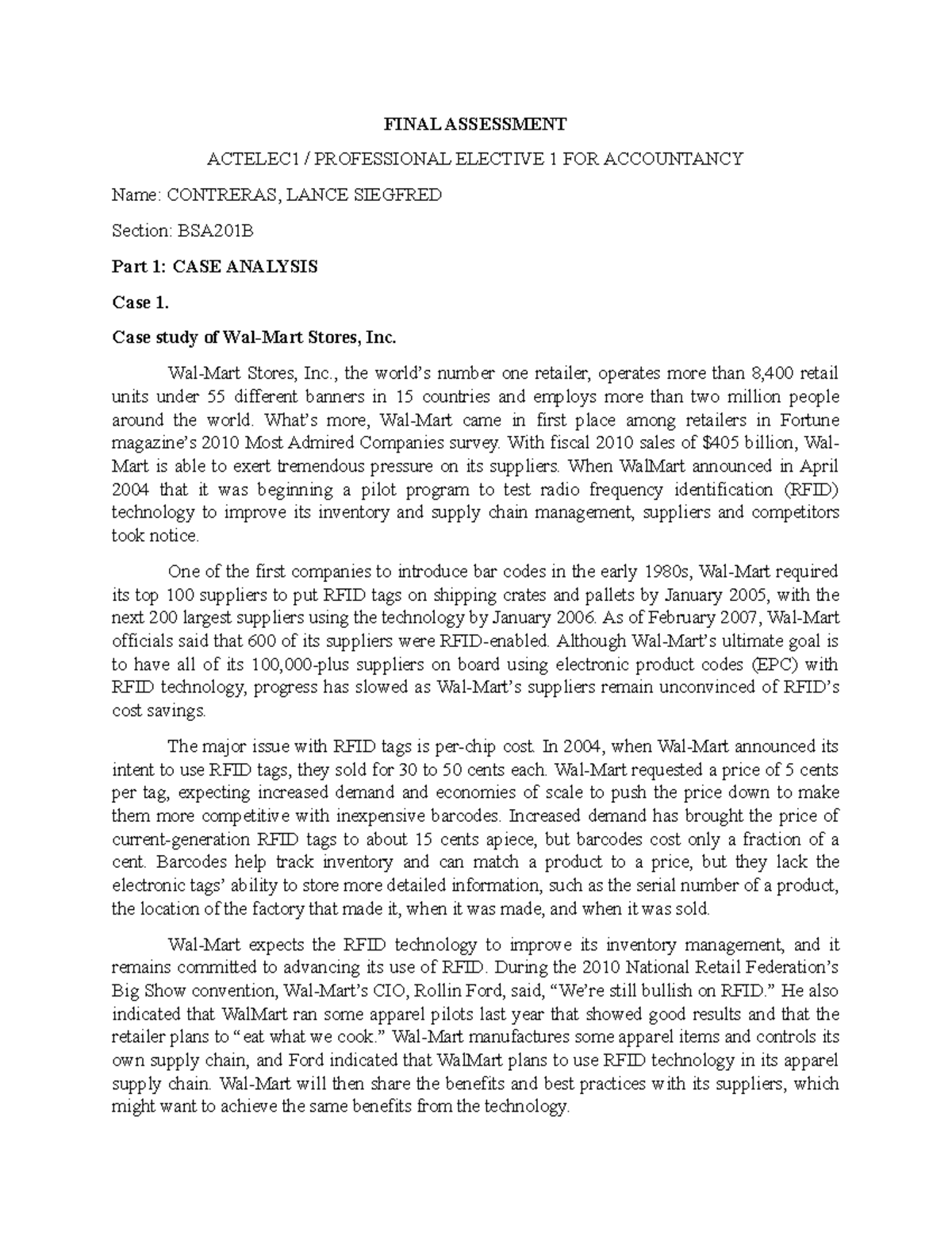 BSA201B Actelec 1 Contreras Lance Siegfred - FINAL ASSESSMENT ACTELEC1 / PROFESSIONAL ELECTIVE 1 ...