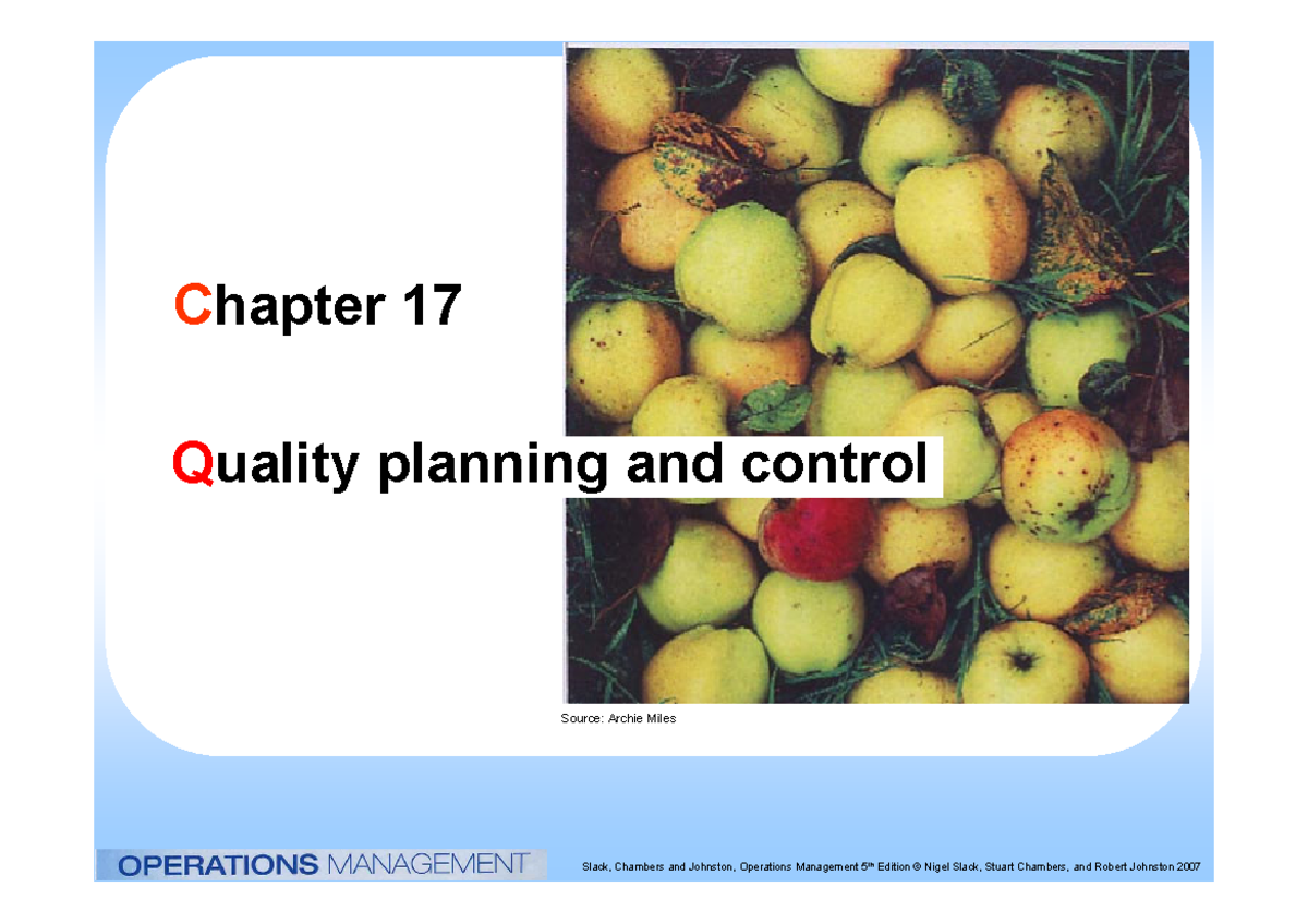Chapter-17 - operations management - Chapter 17 Quality planning and ...