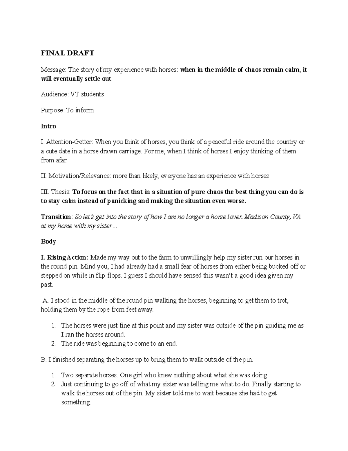 Comm 2004- Final Draft Speech Outline - FINAL DRAFT Message: The story ...