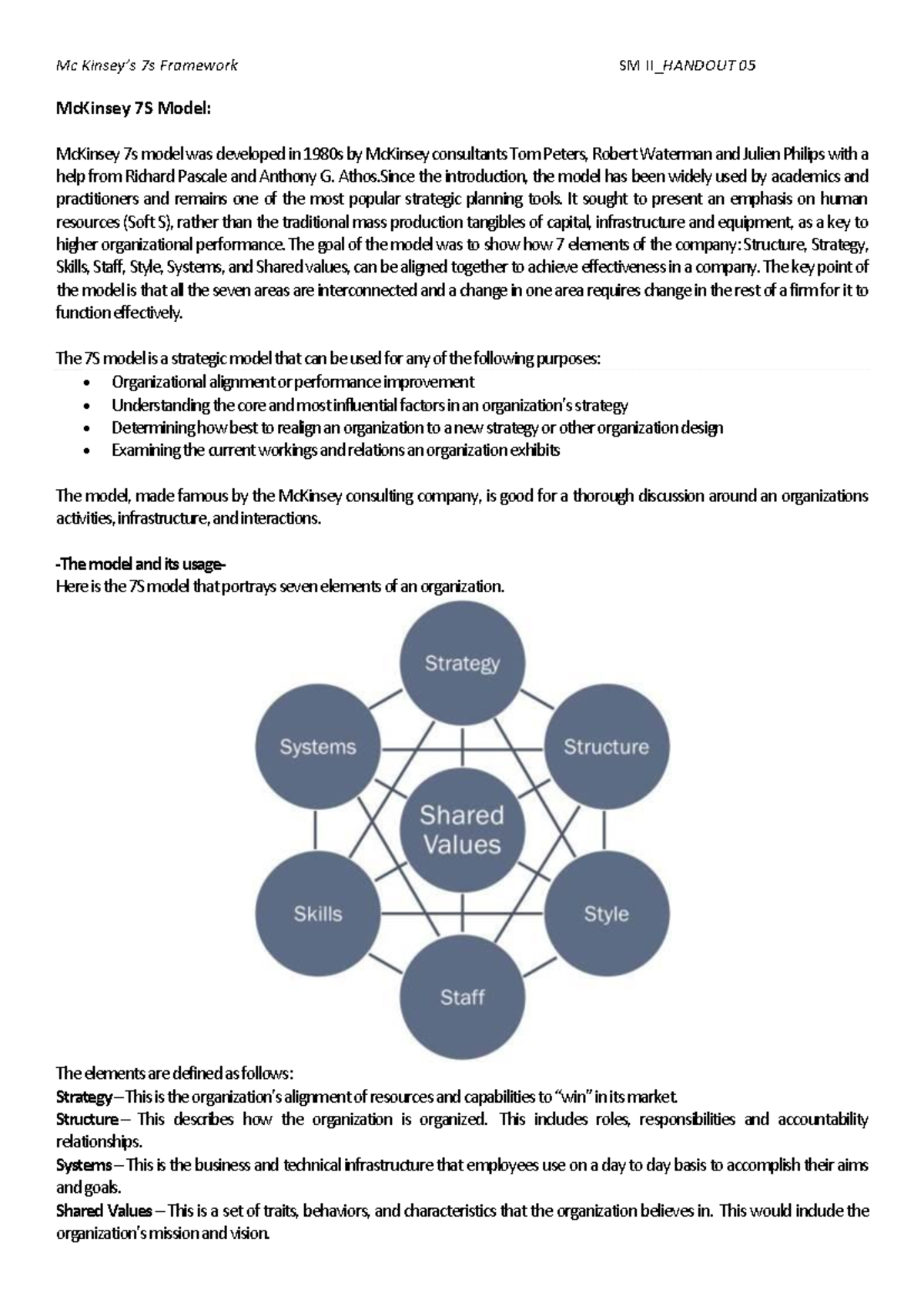Mc Kinsey 7s model - McKinsey 7S Model: McKinsey 7s model was developed ...