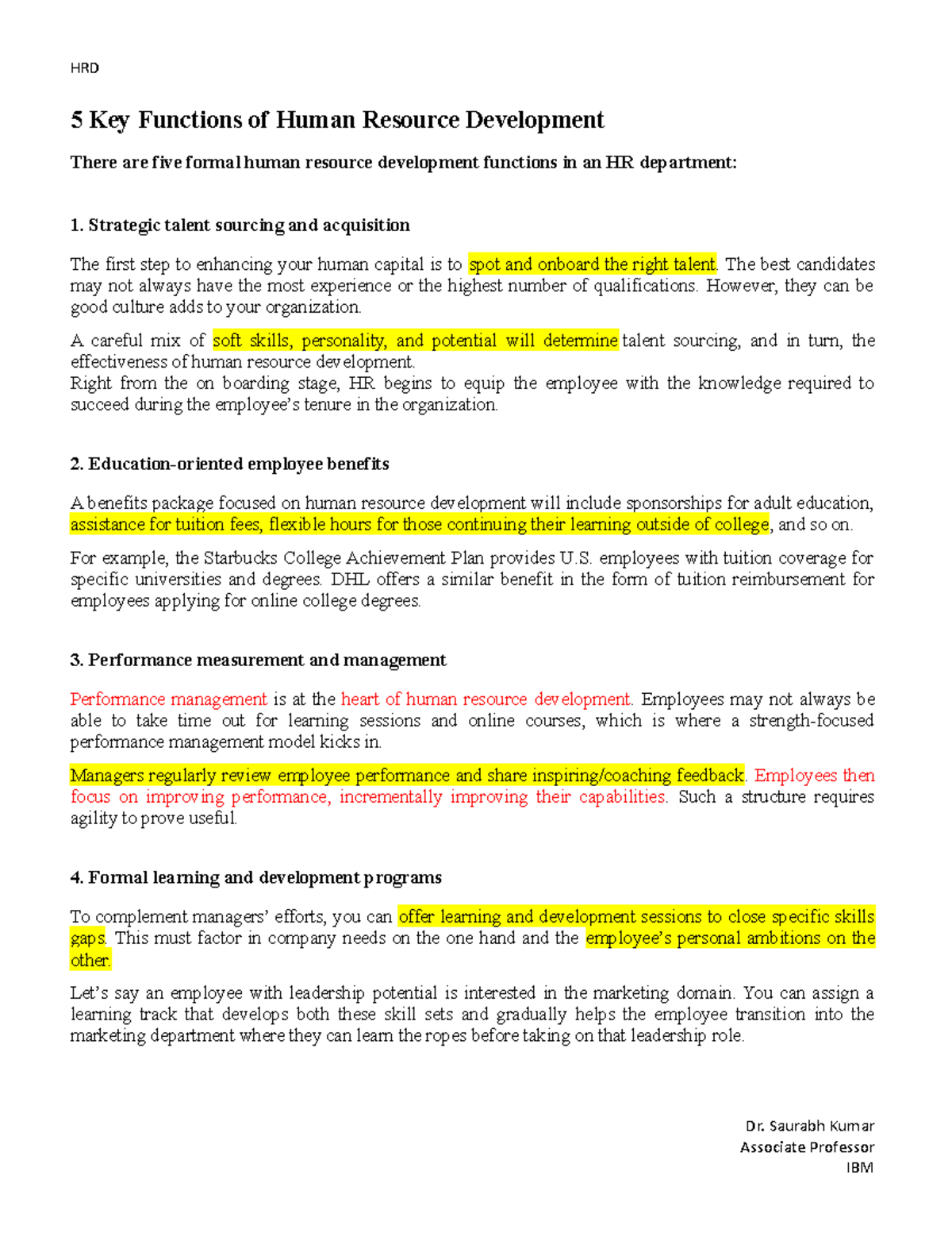 Functions of Human Resource Development - Strategic talent sourcing and ...