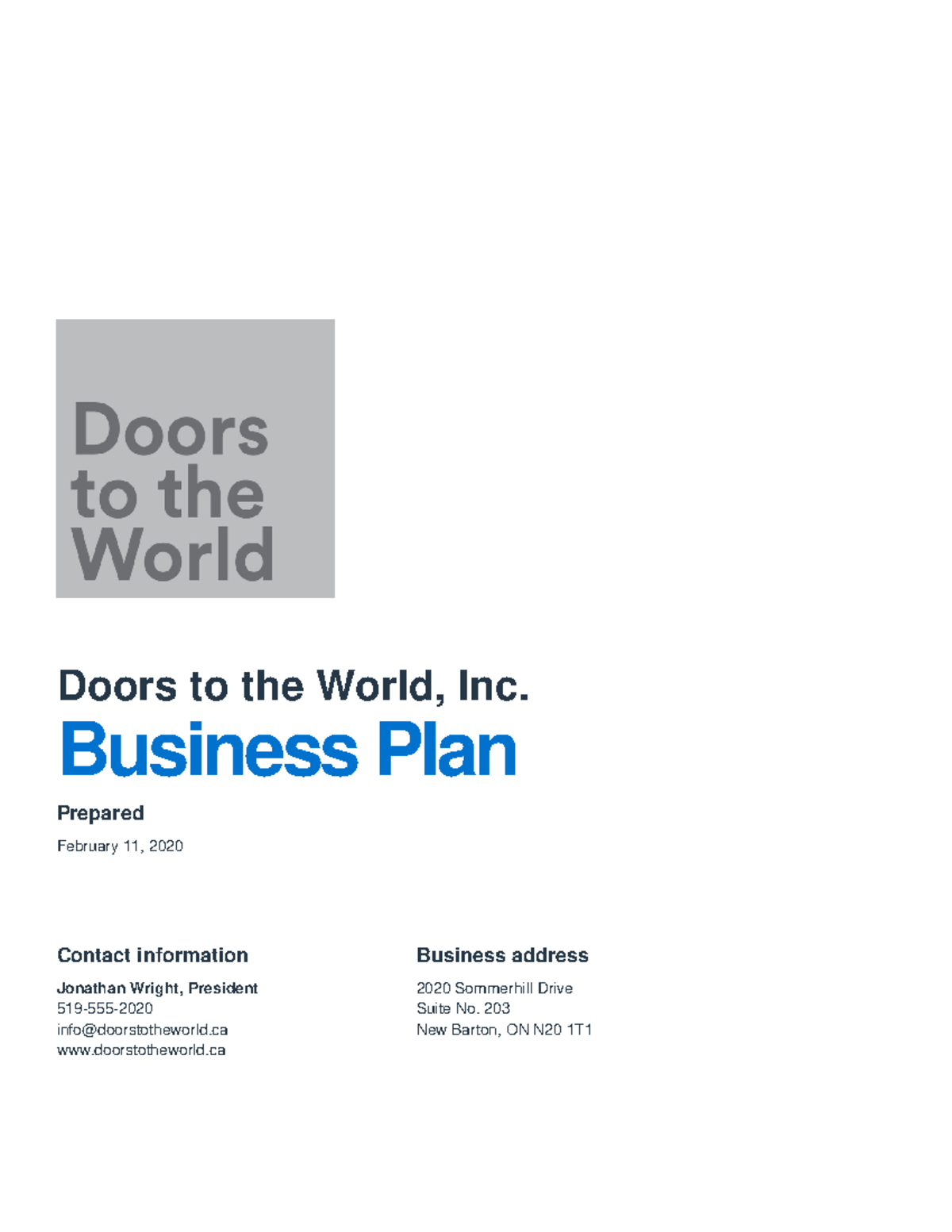 43786 example business plan - Doors to the World, Inc. Business Plan ...