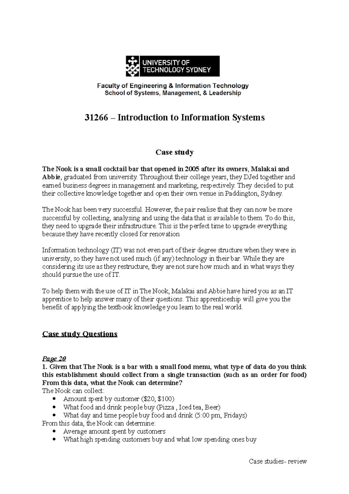 Case studies- review - case studies answers. some of these question ...