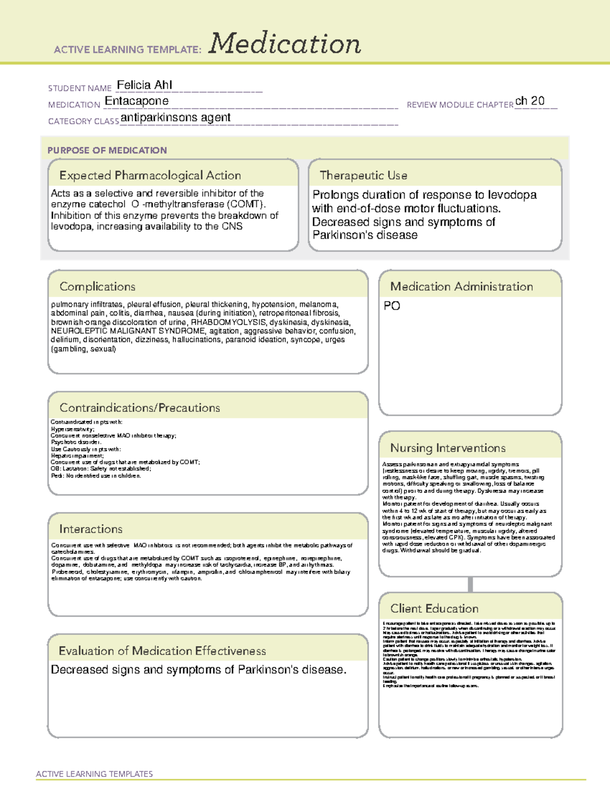 Entacapone - drug cards - ACTIVE LEARNING TEMPLATES Medication STUDENT ...