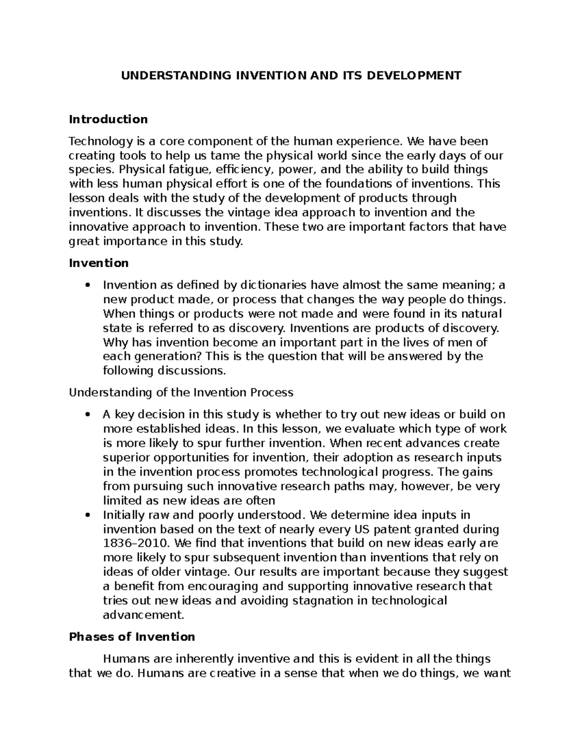 Understanding invention and its development - UNDERSTANDING INVENTION ...