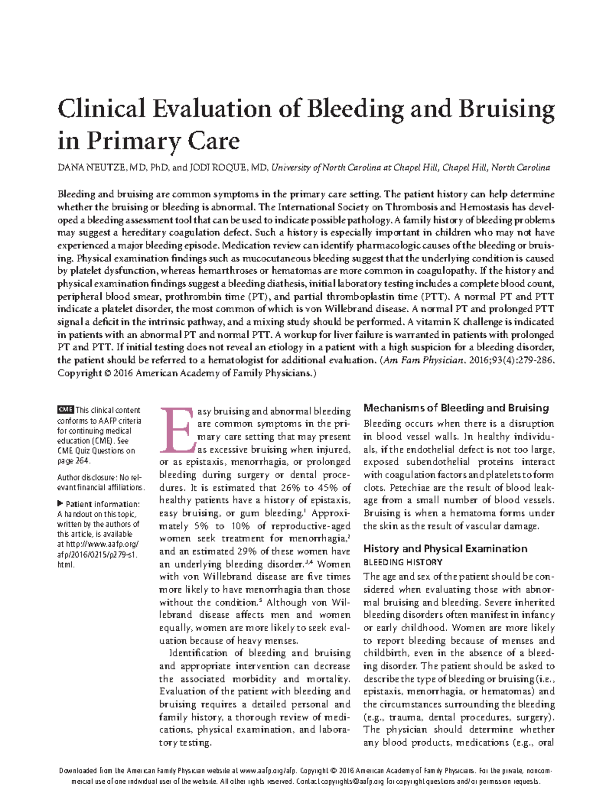 AAFP Clinical Evaluation of Bleeding and Bruising in Primary Care ...