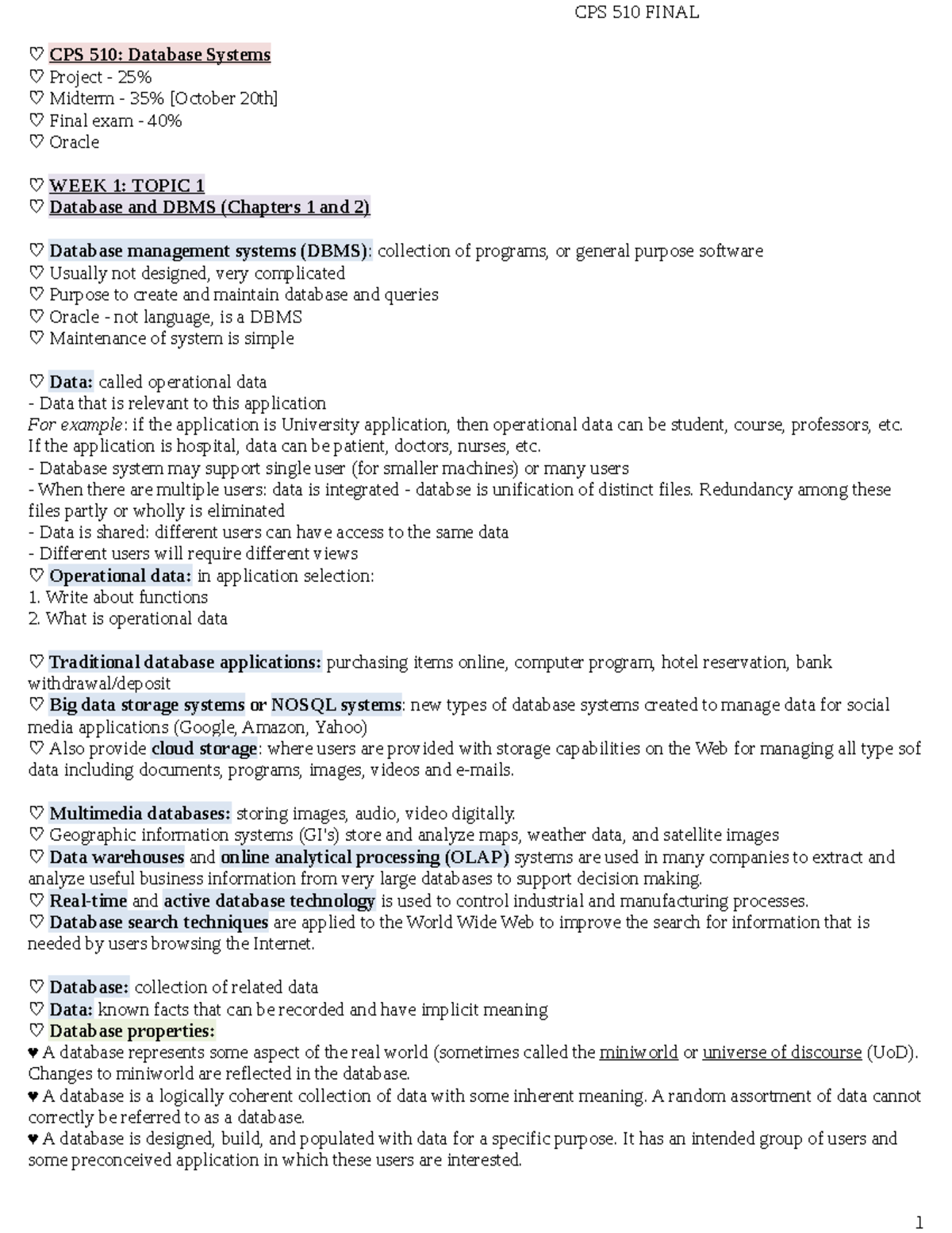 CPS 510 Final Notes - dfsadfdsfdsaff - ♡ CPS 510: Database Systems ...